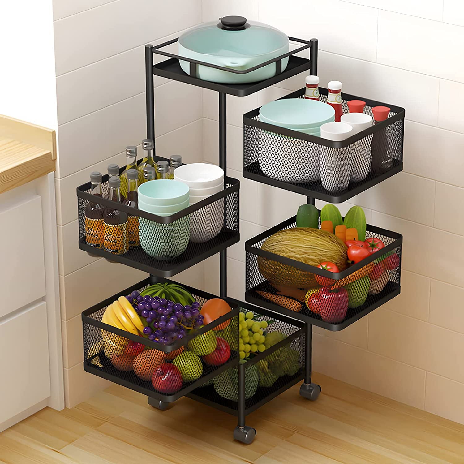 5-Tier Rotating Storage Shelf Rack, Multifunctional Organizer for ...