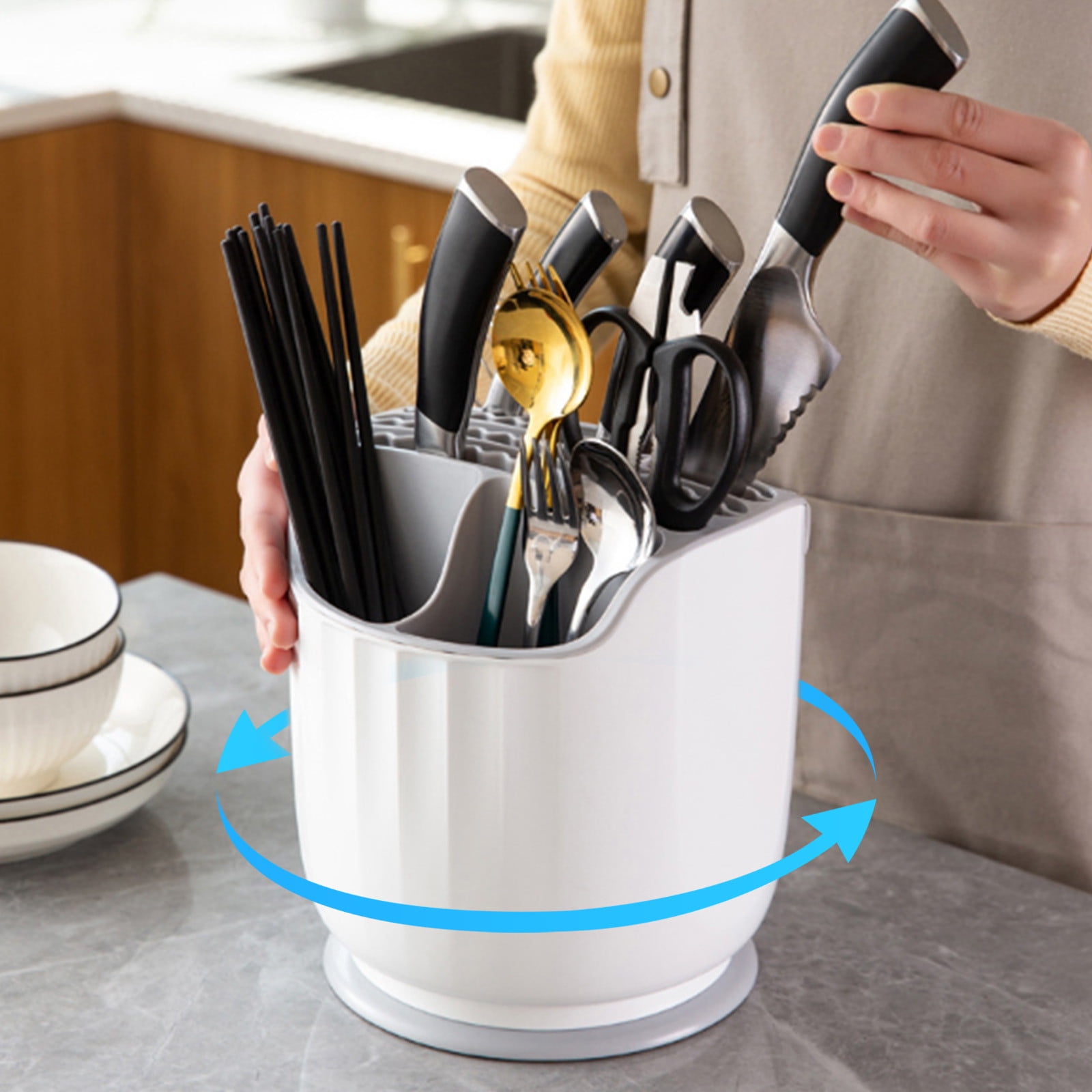 Rotating Kitchen Utensil Holder, Countertop Organizer with Drain Holes ...