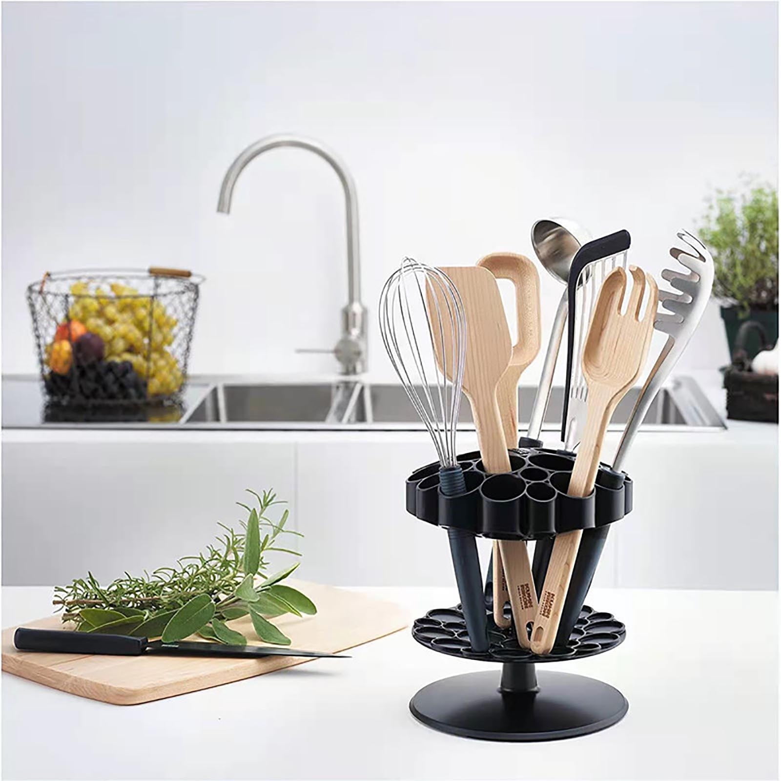 Rotating Kitchen Utensil Organizer with 8 Compartments for Forks Spoons ...