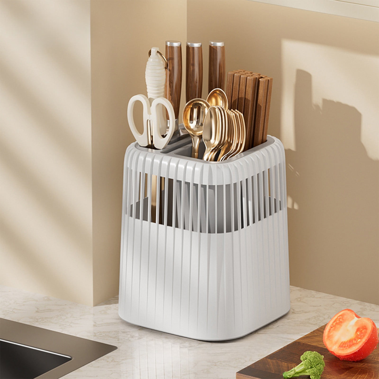 Rotating Kitchen Utensil Storage Rack with Water Draining - 7.87x6.49x6 ...