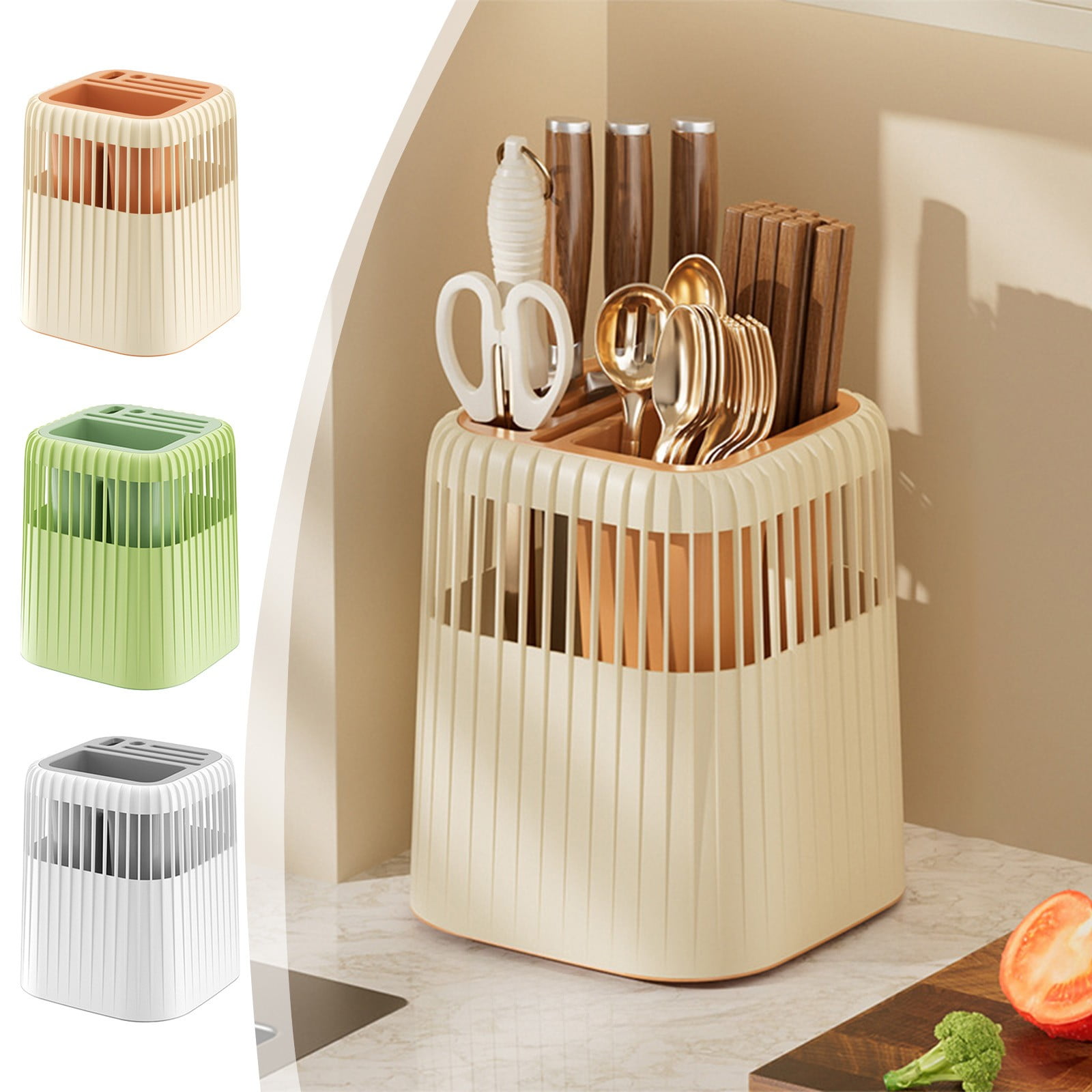 Rotating Knife Spoon Chopstick Organizer, Water Draining Multi ...