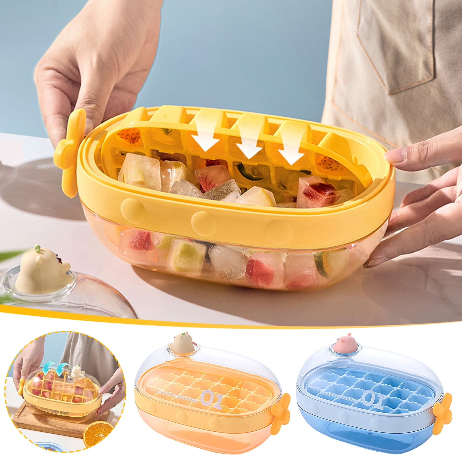 Rotating Knob Release Ice Cubes Tray with Lid and Bin, Cute Ice Rotary ...