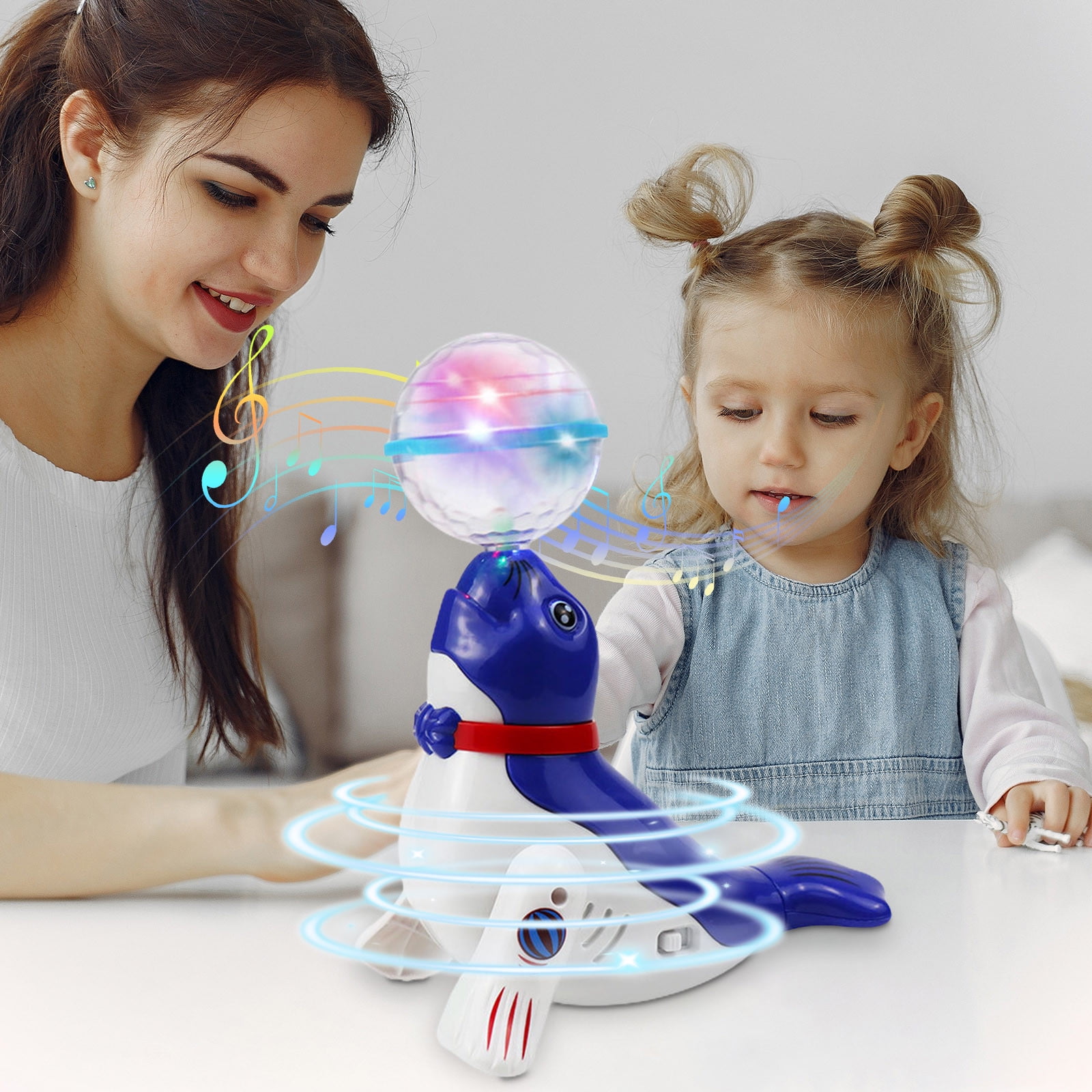 Rotating Light Up Musical Interactive Dog Toy | Universal Spinning Top Design | Motorized ...