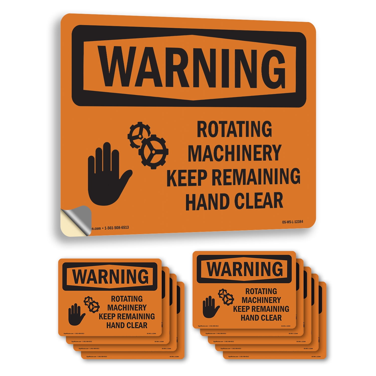 Rotating Machinery Keep Remaining With Symbol OSHA WARNING Vinyl Decal ...