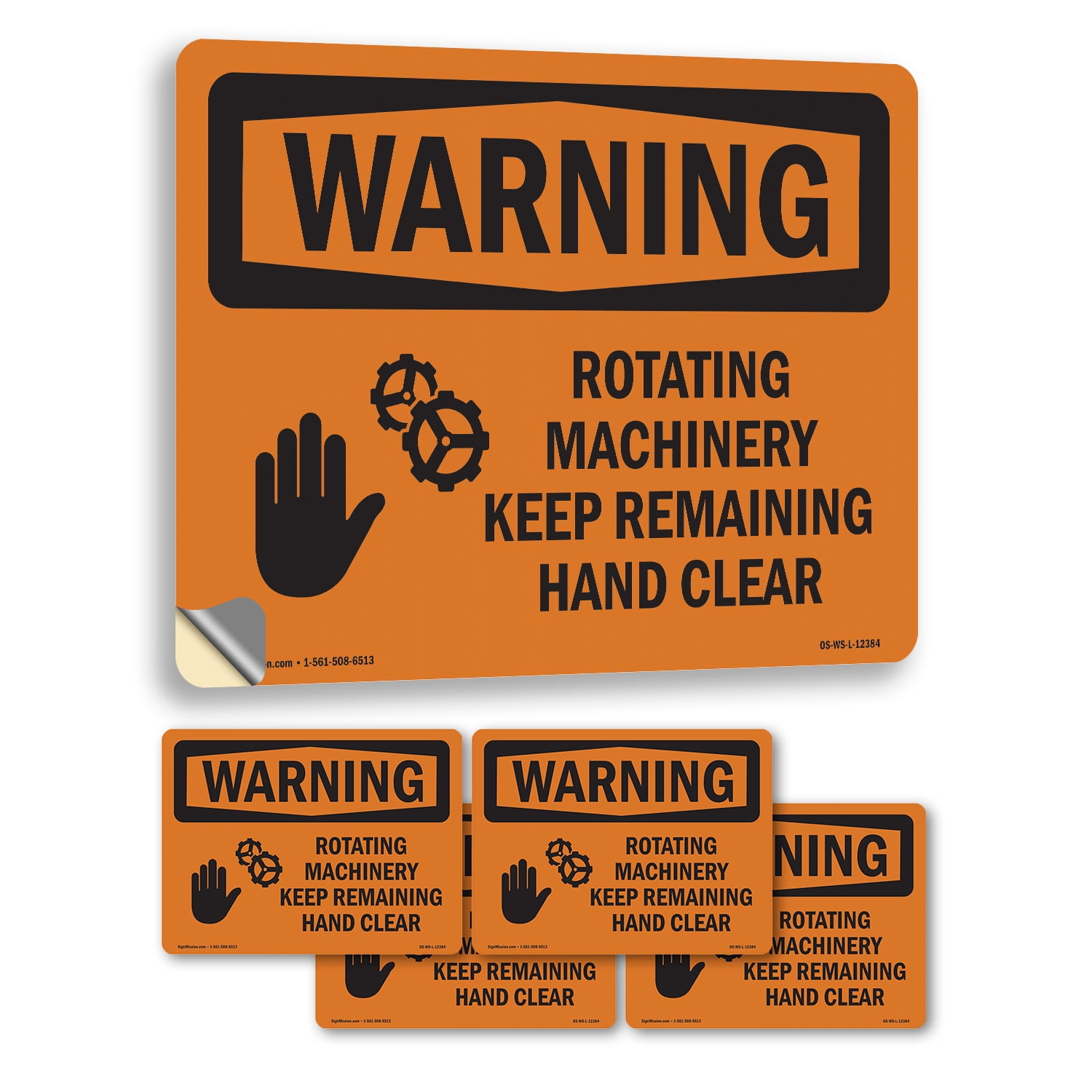 Rotating Machinery Keep Remaining With Symbol OSHA WARNING Vinyl Decal ...