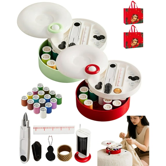 Rotating Magnetic Sewing Kit, 21PCS Portable Travel Sewing Box Kit ...