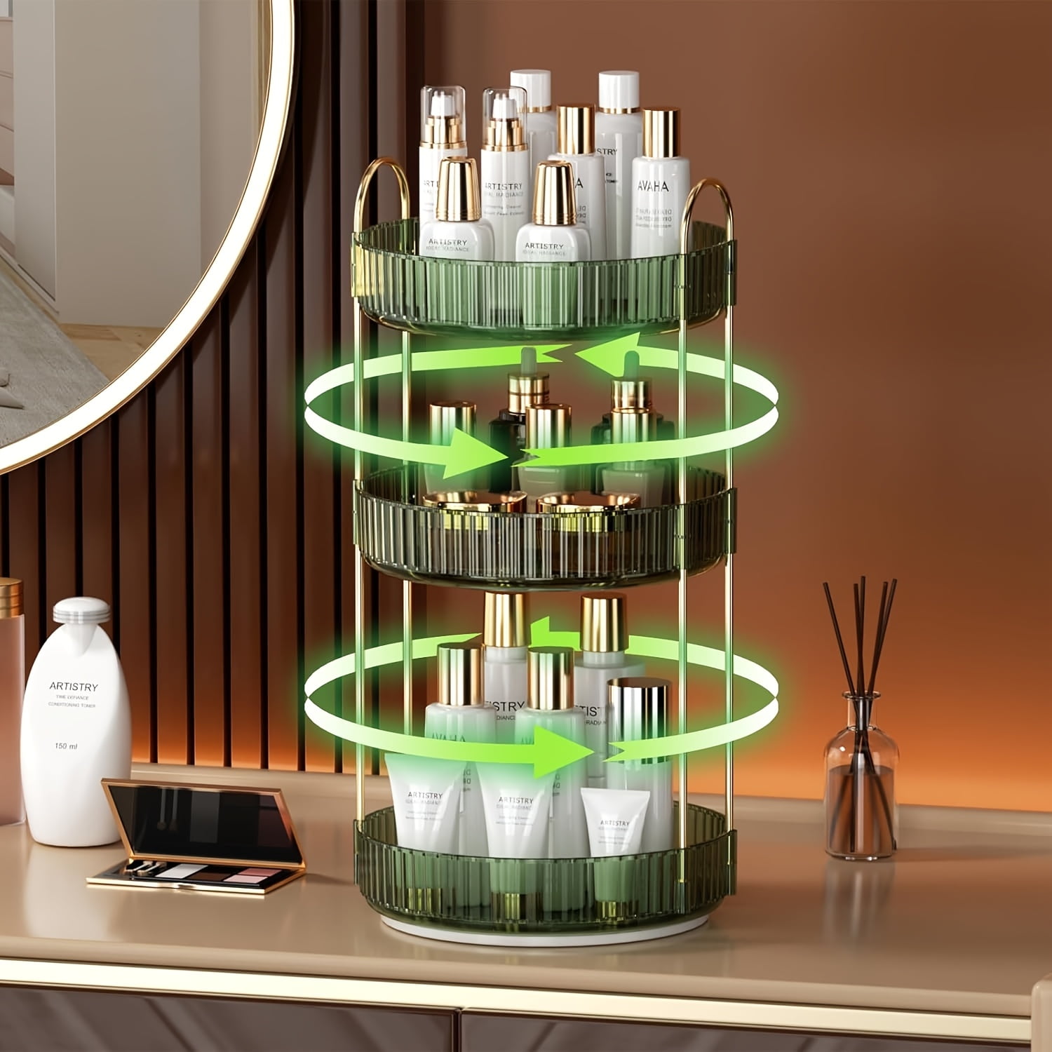Rotating Makeup Organizer And Storage Dresser 3 Tiers, Large Capacity ...