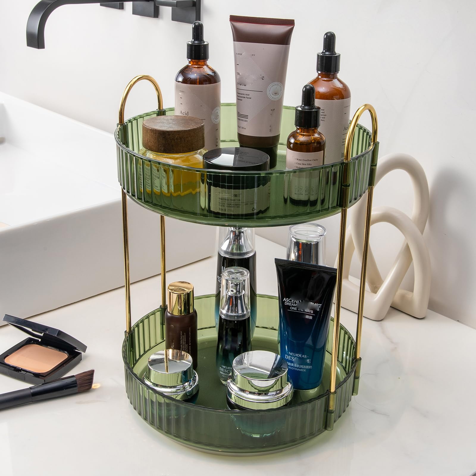 Rotating Makeup Organizer for TSF6 Vanity 2 Tier Bathroom Counter ...