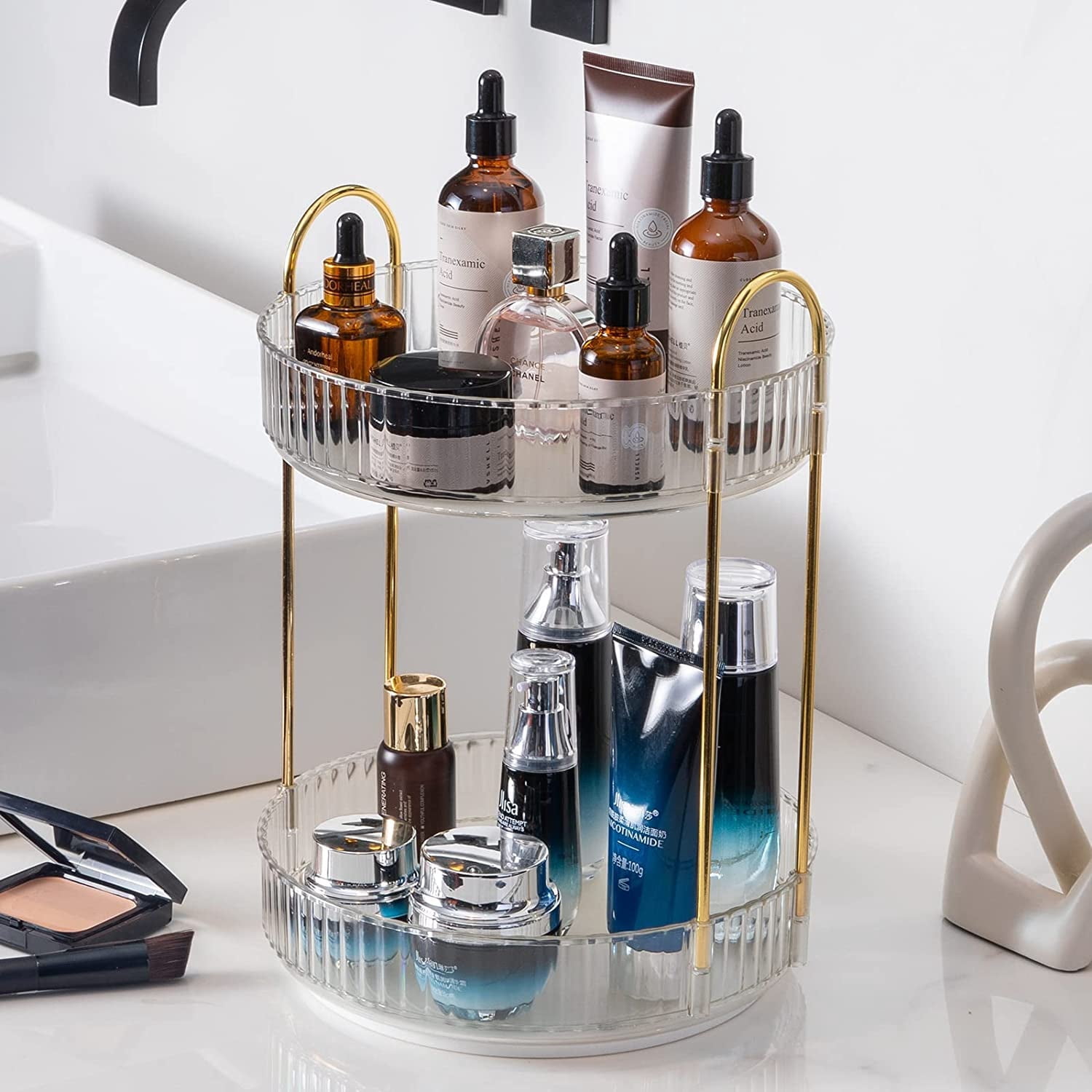Rotating Makeup Organizer for Vanity 2 Tier, Bathroom Skincare ...
