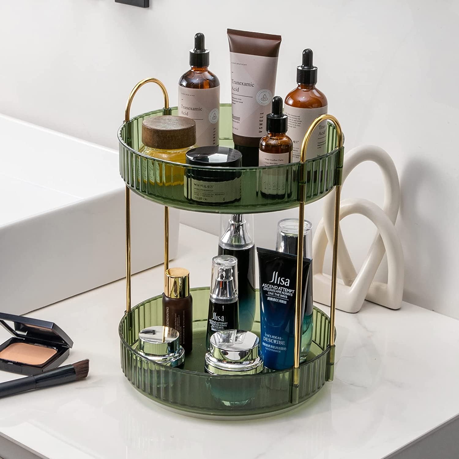 Rotating Makeup Organizer for Vanity 2 Tier, Bathroom Skincare ...