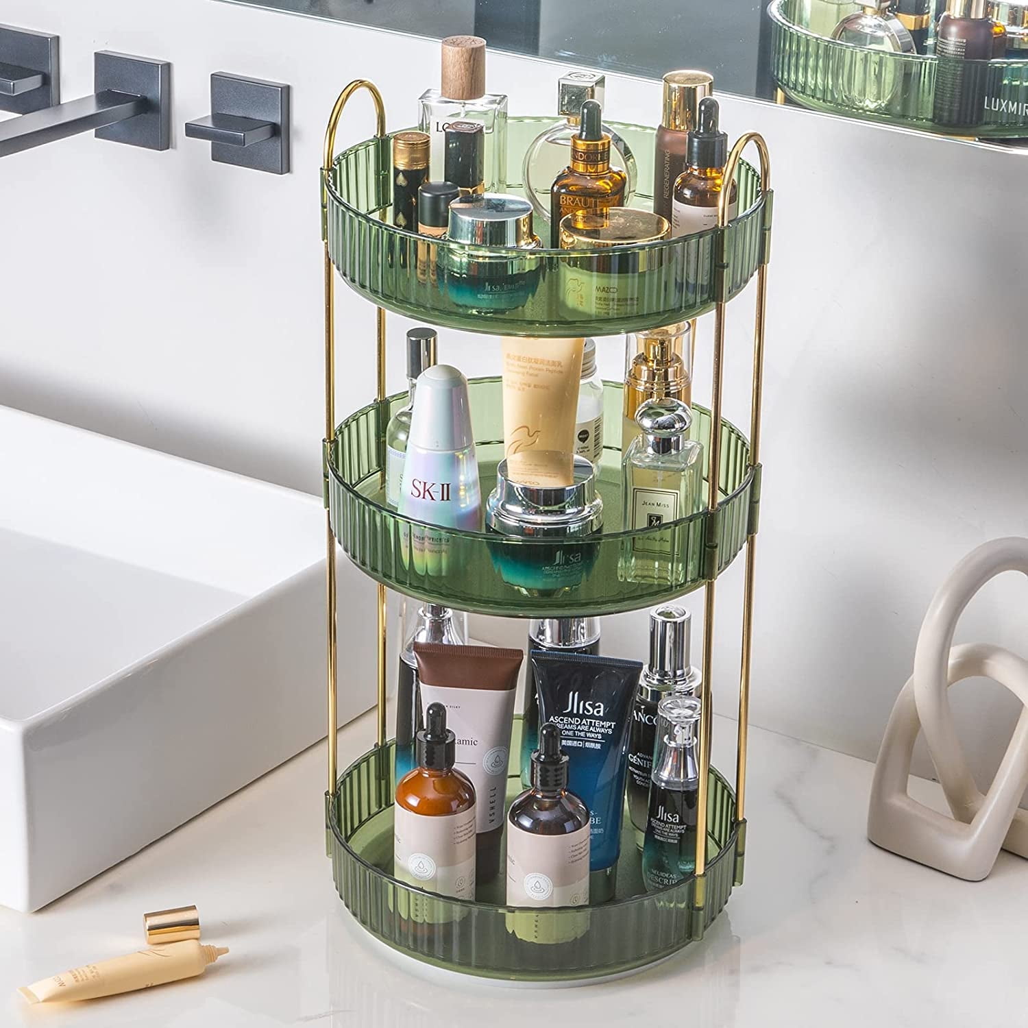 Rotating Makeup Organizer for Vanity 3 Tier, Bathroom Skincare ...