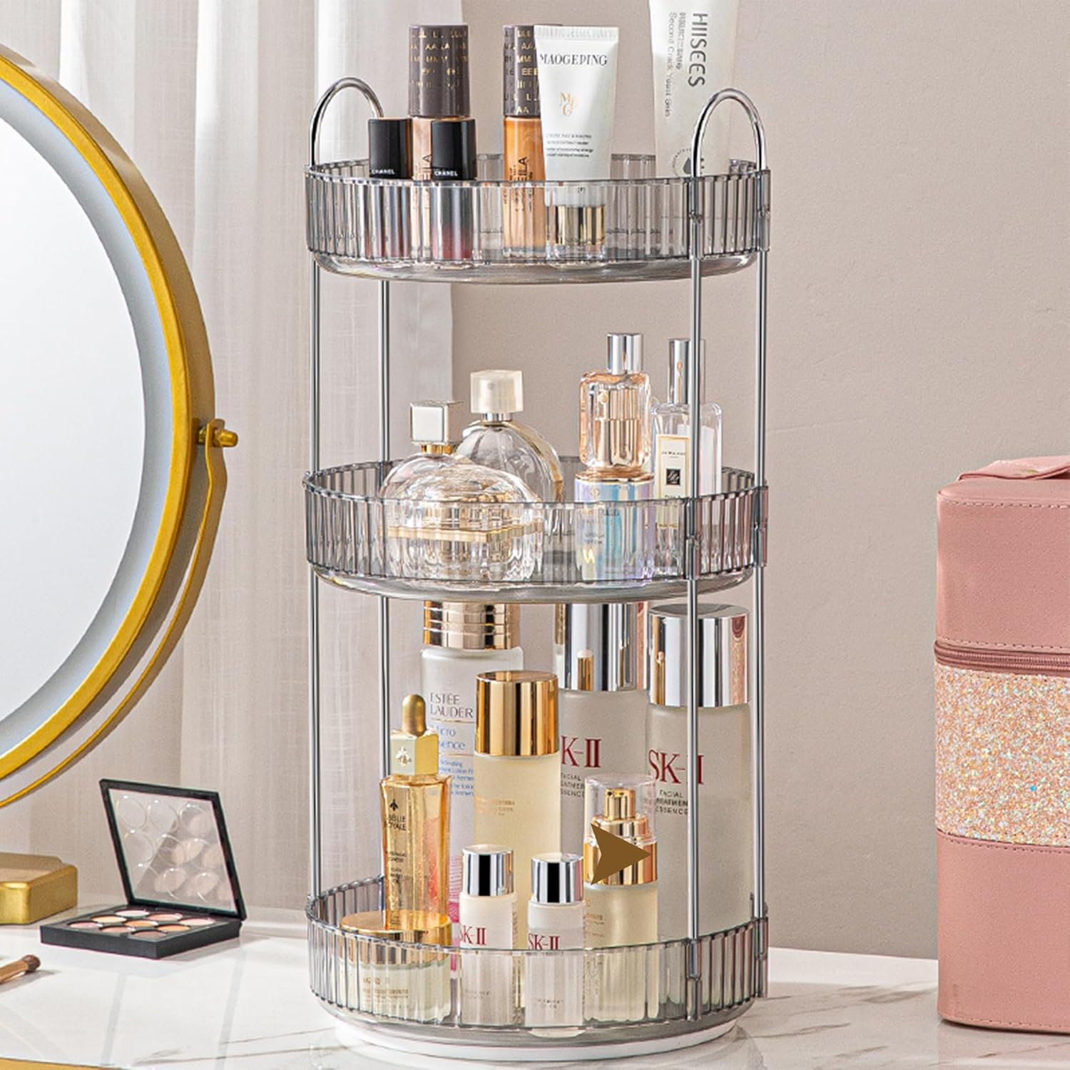 Rotating Makeup Organizer for Vanity, 3 Tier Perfume Skincare ...