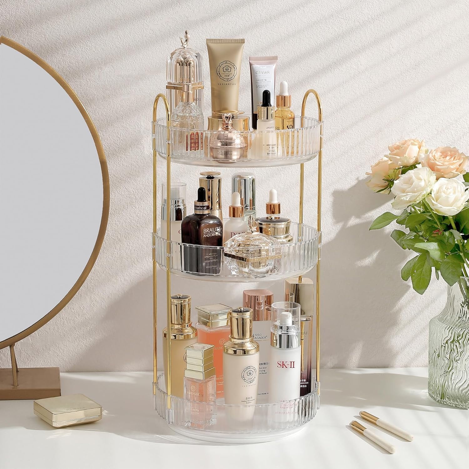 Rotating Makeup Organizer for Vanity, 3 Tier Perfume Skincare ...