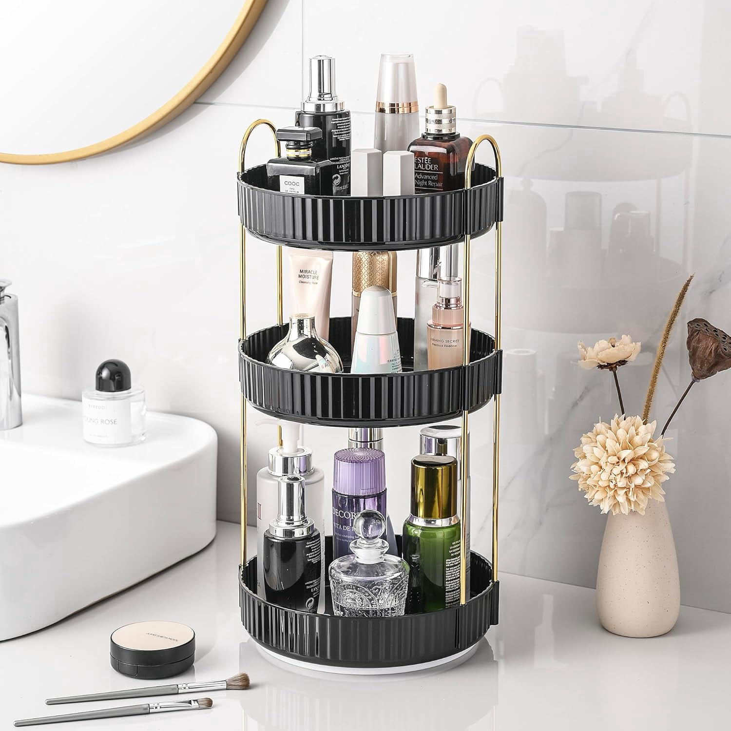 Rotating Makeup Organizer for Vanity, 3 Tier Perfume Skincare ...