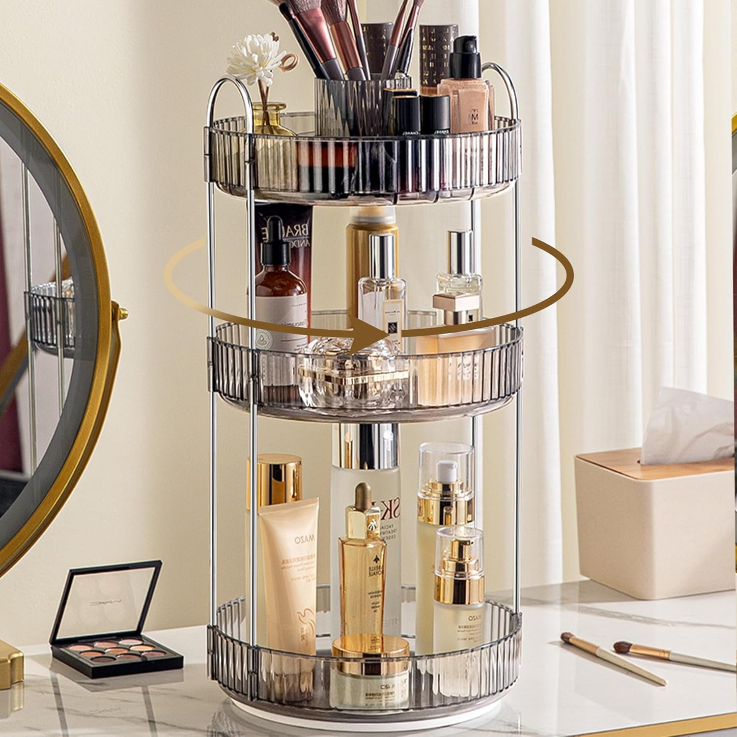 Rotating Makeup Organizer for Vanity, 3 Tier Perfume Skincare ...