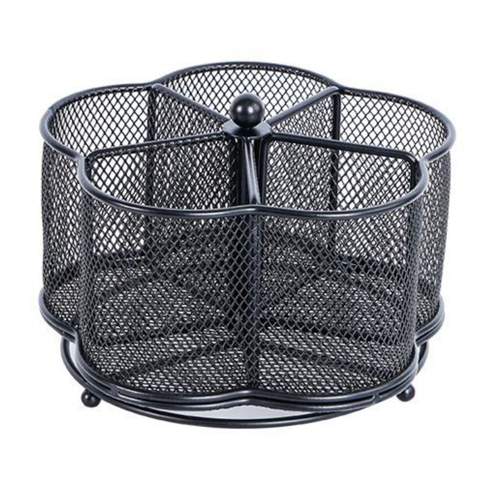 Rotating Metal Utensil Caddy 5 Compartment Silverware Cutlery Holder ...