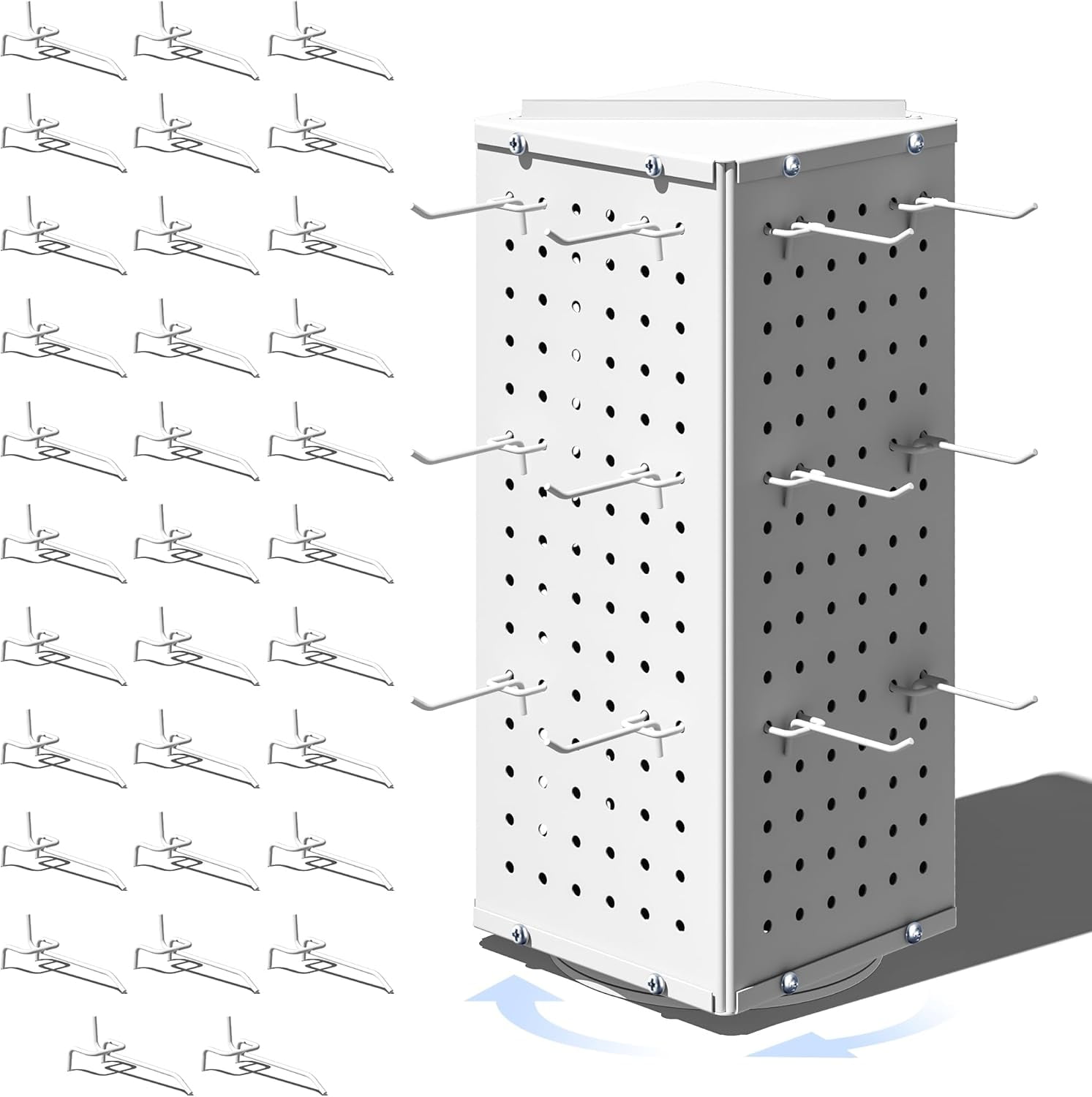 Rotating Peg Board Display Stand with 32 Hooks, Metal Revolving ...