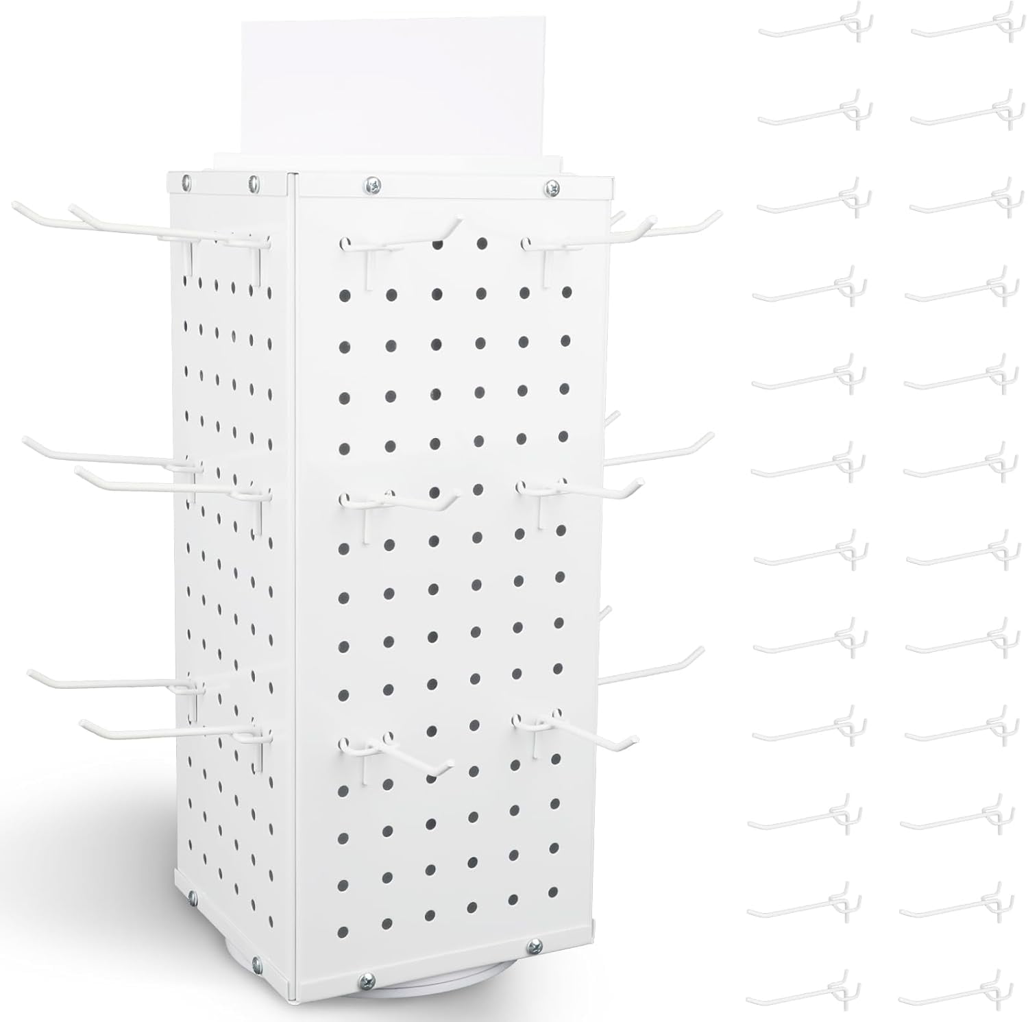 Rotating Pegboard Display Stand With 24 Hooks, 4-Sided Metal Spinning ...