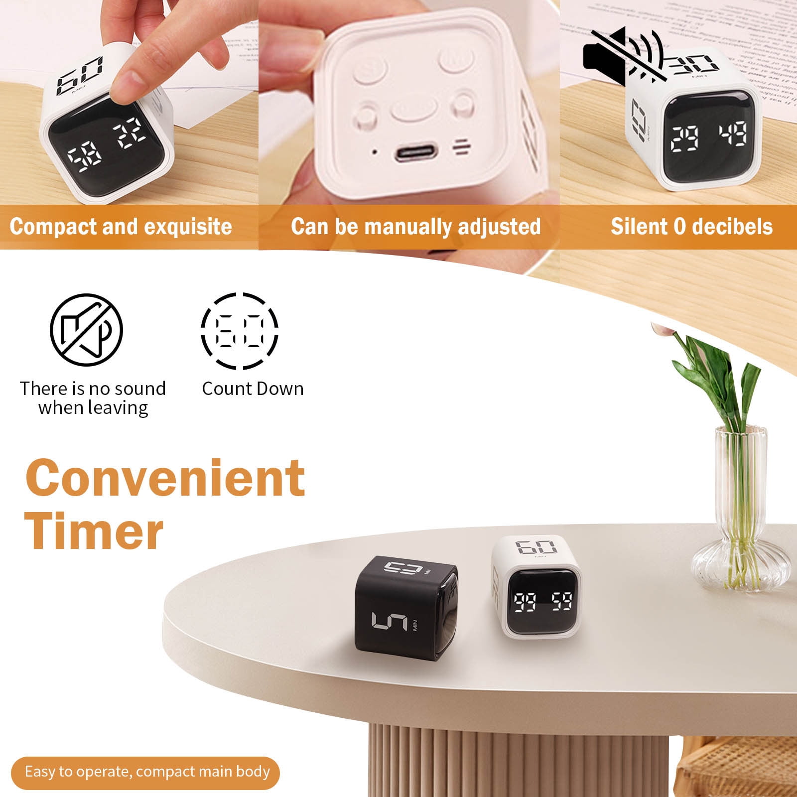 Rotating Pomodoro Timer 5 25 10 50 Minutes Preset Desk Productivity