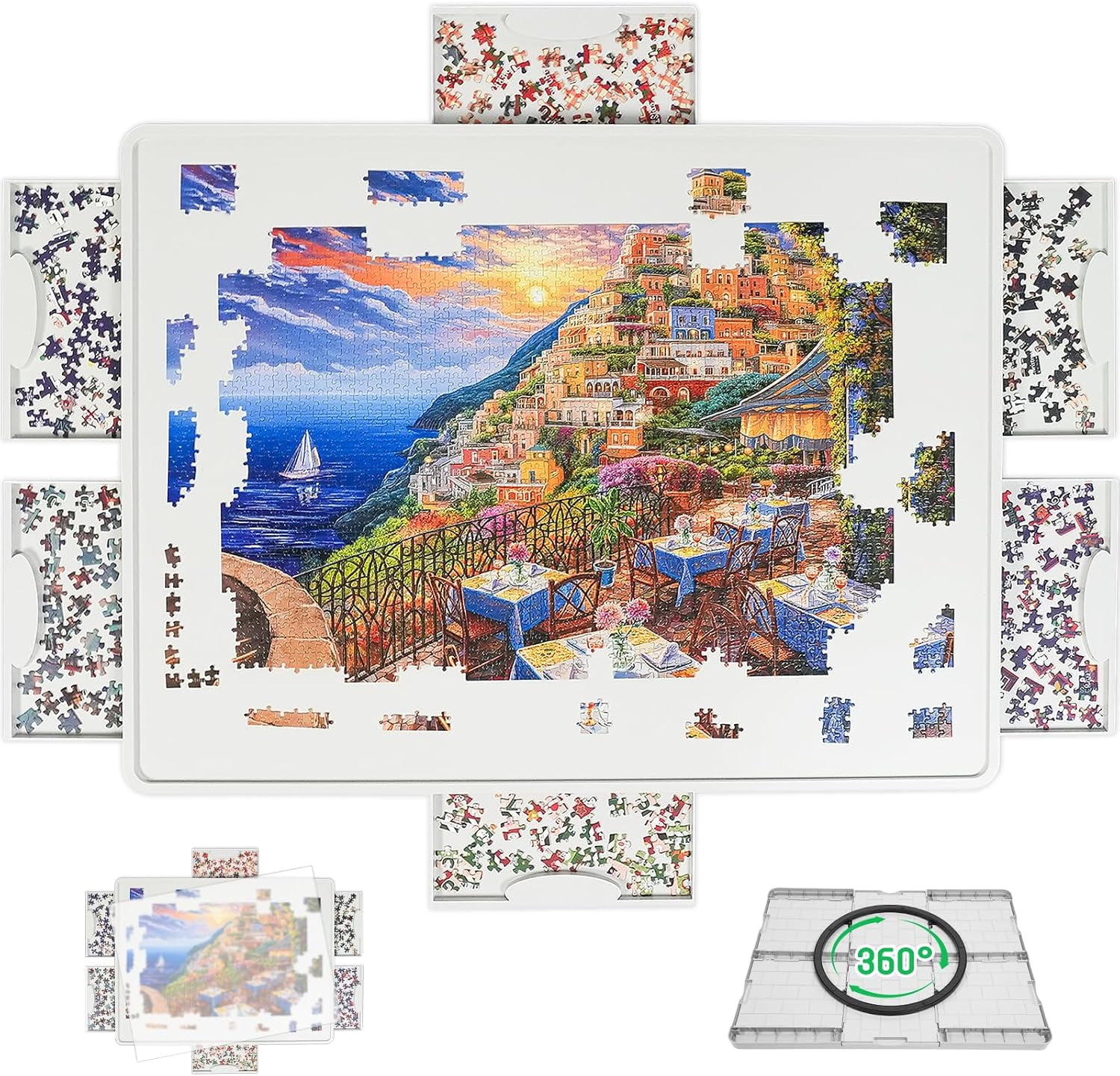 Rotating Puzzle Board for 1500 Pieces with 6 Sliding Drawers and Cover ...