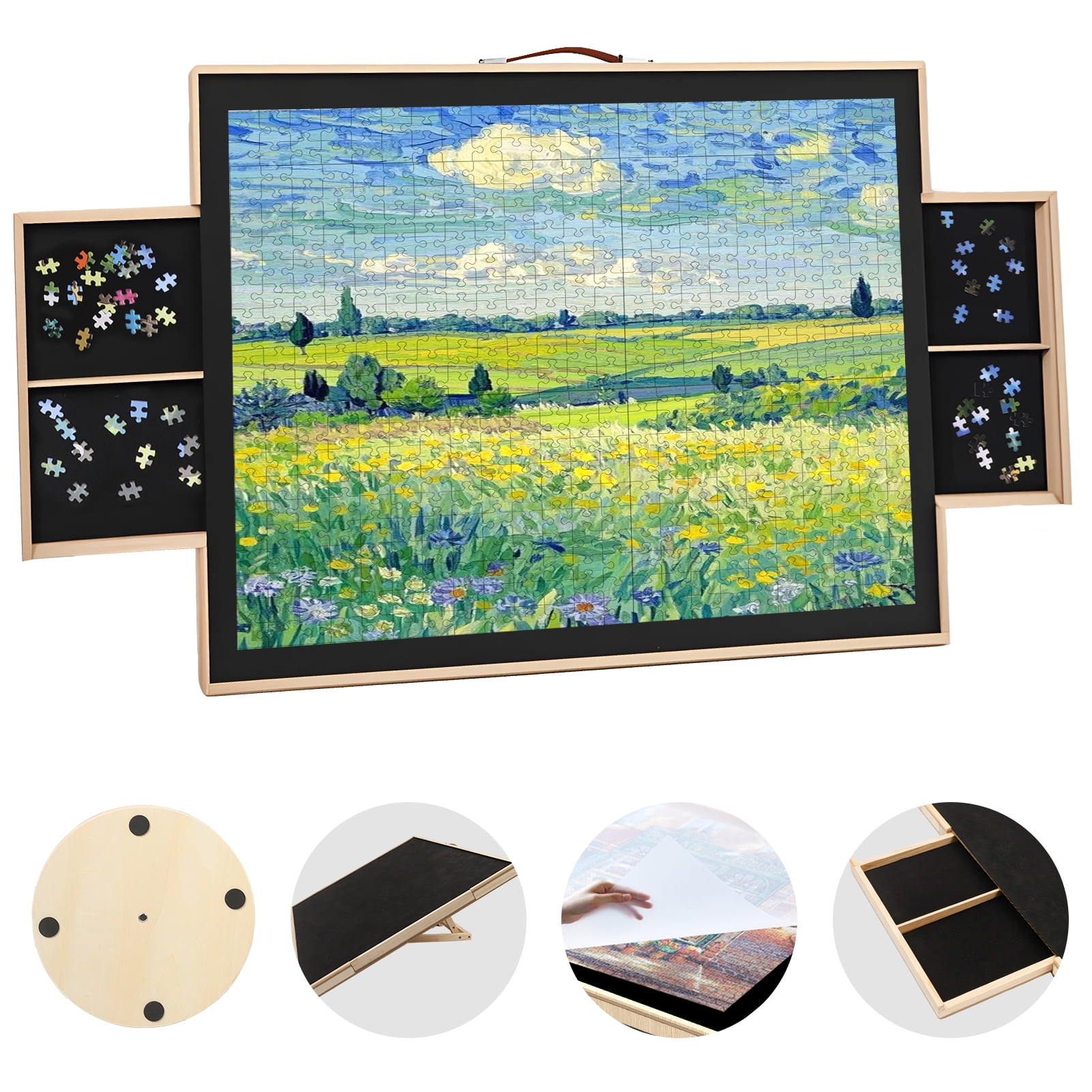 Rotating Puzzle Board 1500 Pieces, Adjustable Puzzle Table with Drawers ...