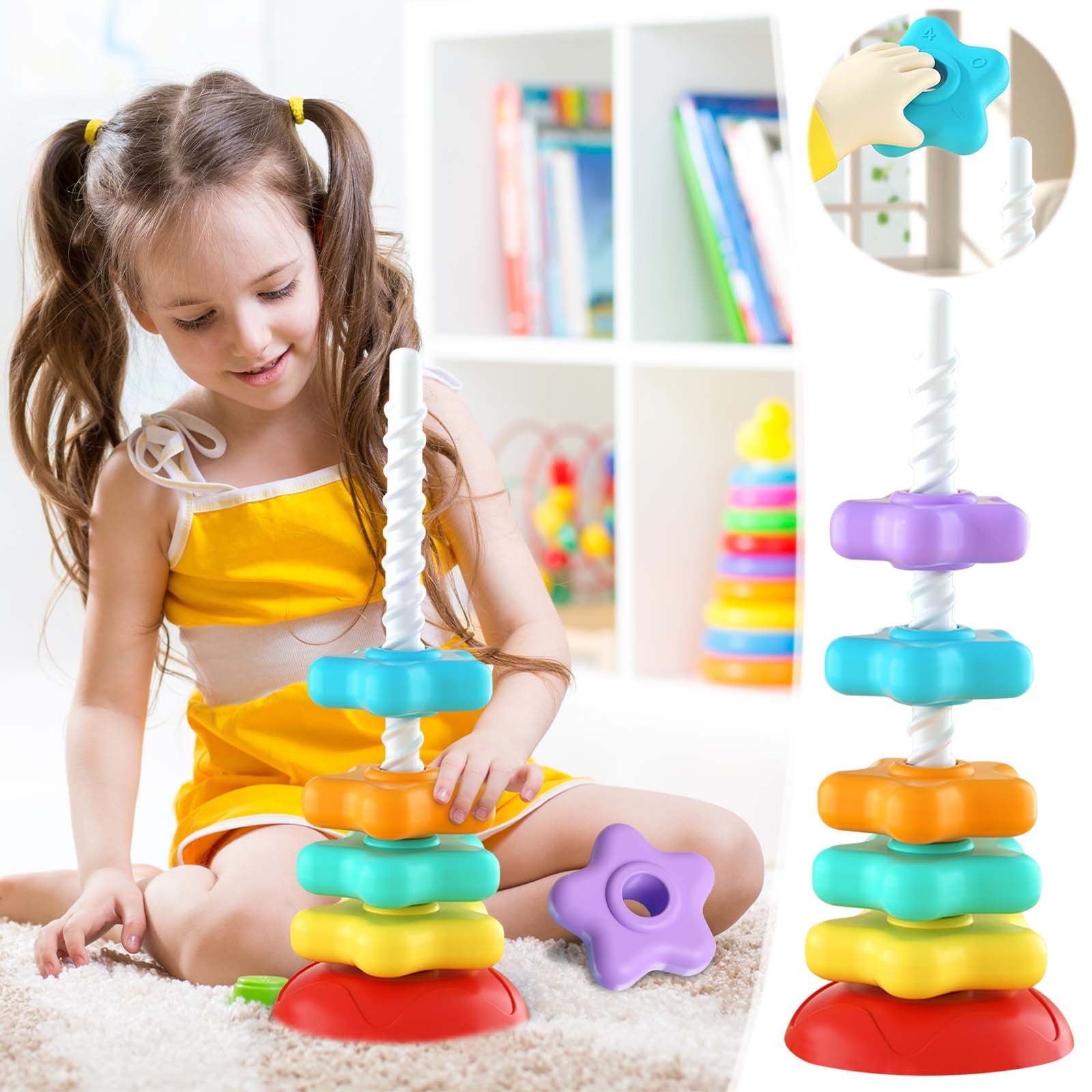 Rotating Rainbow Tower Stack Toy | Colorful Music Puzzle Stacking Game ...