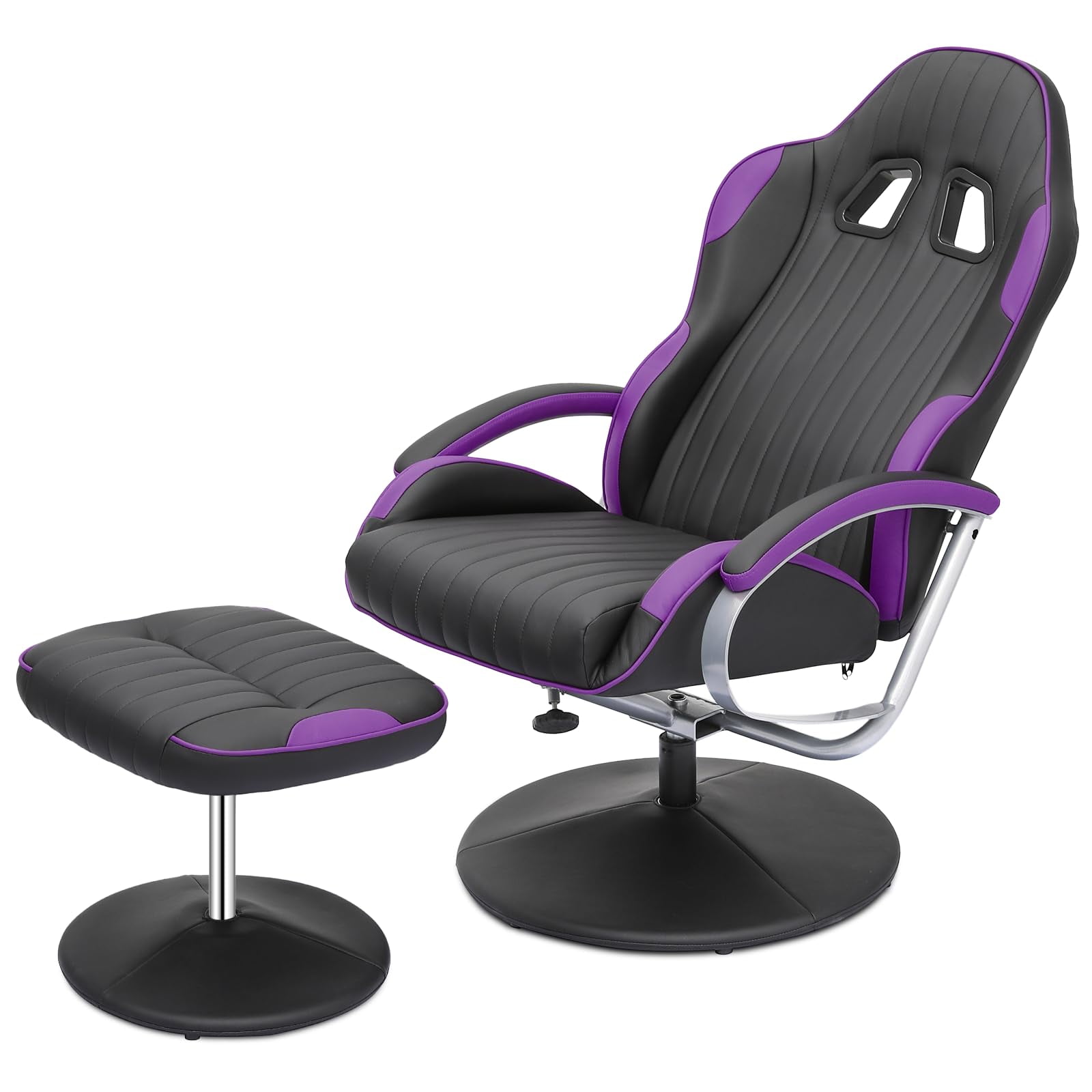 Rotating Recliner Gaming Chair with Ottoman, PU Leather Adjustable ...