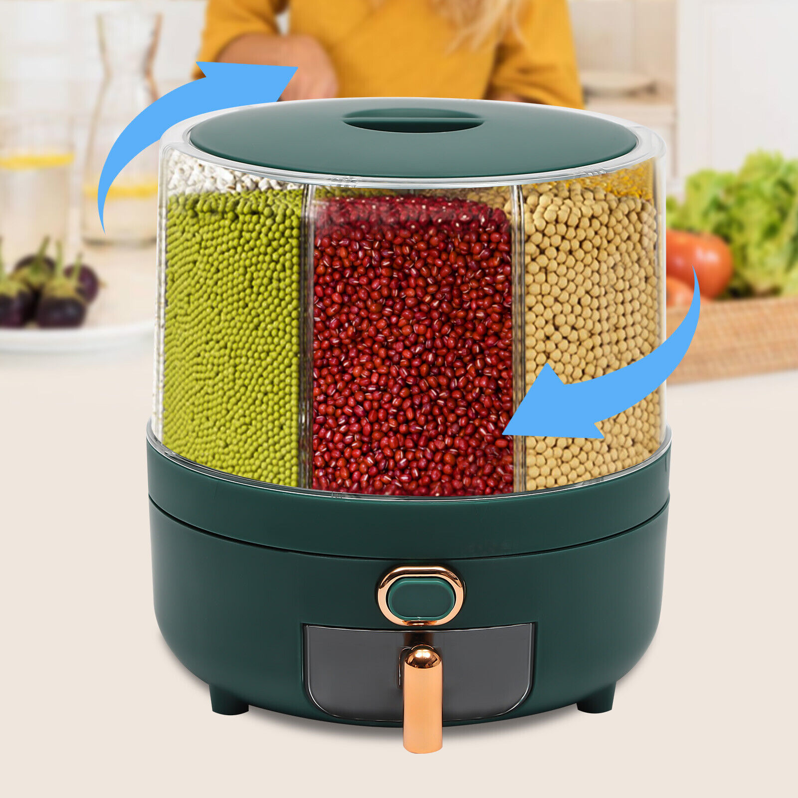 Rotating Rice Dispenser Grain Dry Food Storage Container Tank Kitchen ...