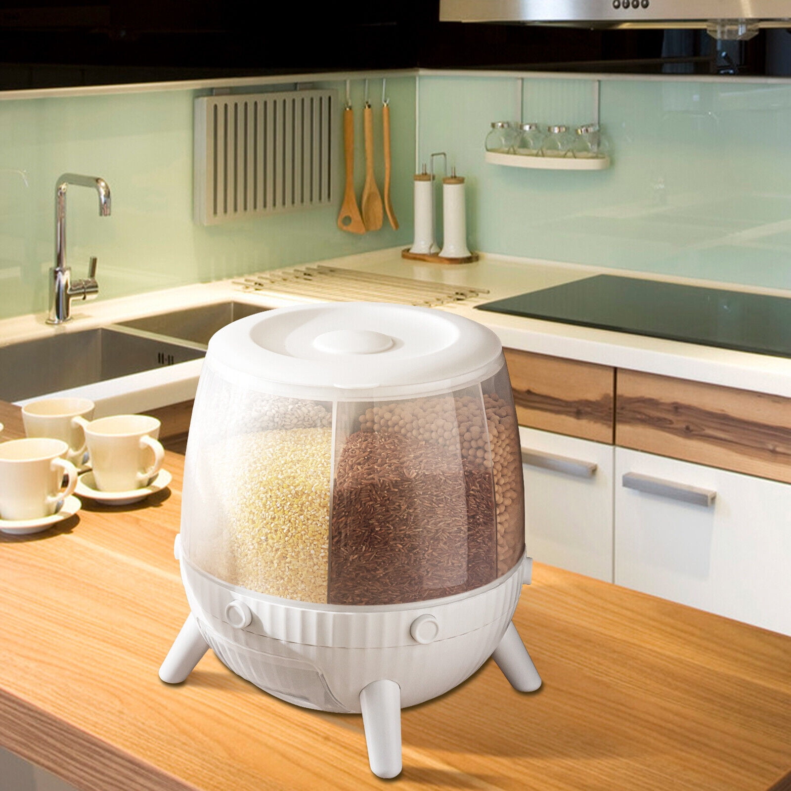 Rotating Rice Storage Container Round Grain Storage Bucket 6 Grids Food ...