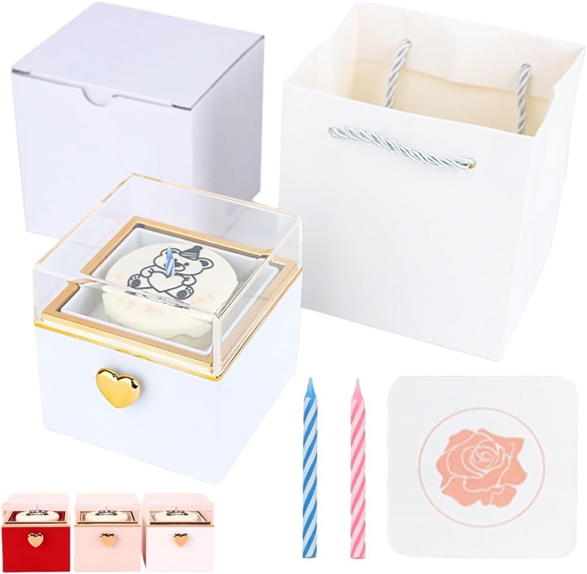 Rotating Ring Box,Little Bear Cake Flip Ring Box with Candle for ...