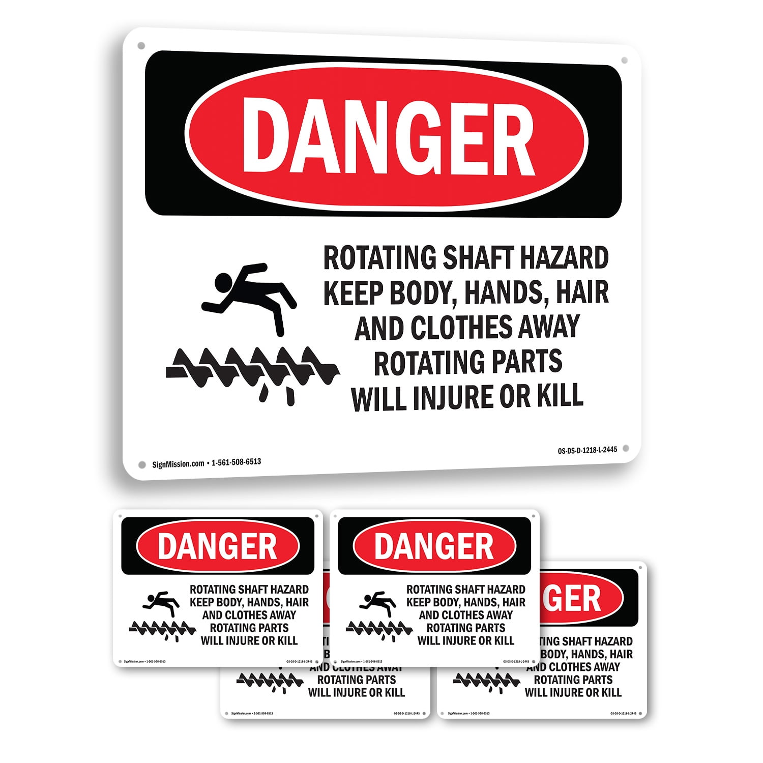 Rotating Shaft Hazard Keep Body OSHA Danger Rigid Plastic Sign 24 Inch ...
