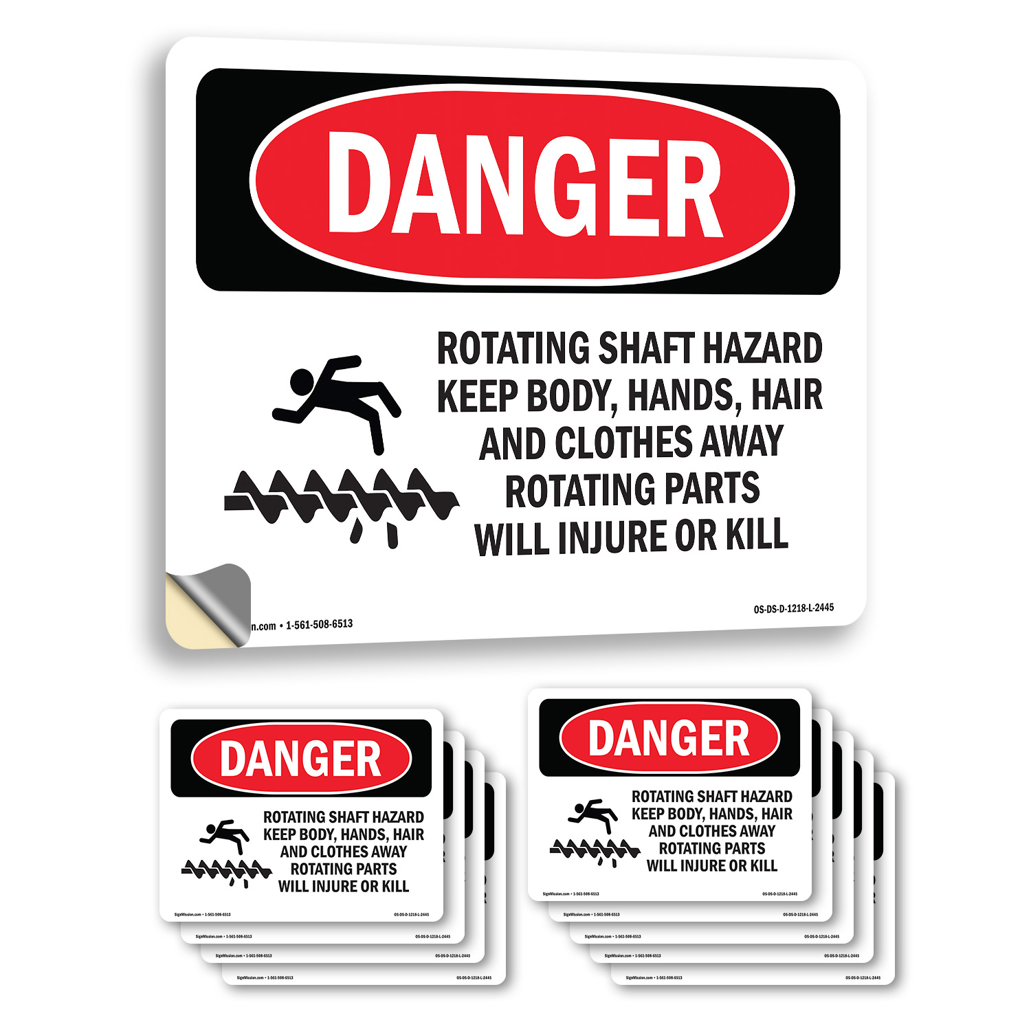 Rotating Shaft Hazard Keep Body OSHA Danger Vinyl Decal Label 14 Inch x ...