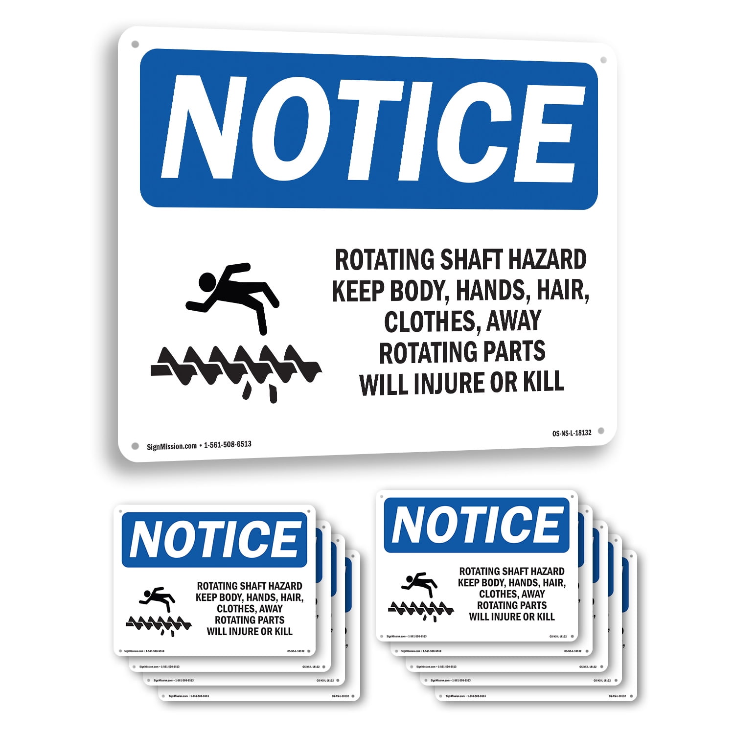 Rotating Shaft Hazard Keep Body OSHA Notice Aluminum Sign 24 Inch x 18 ...