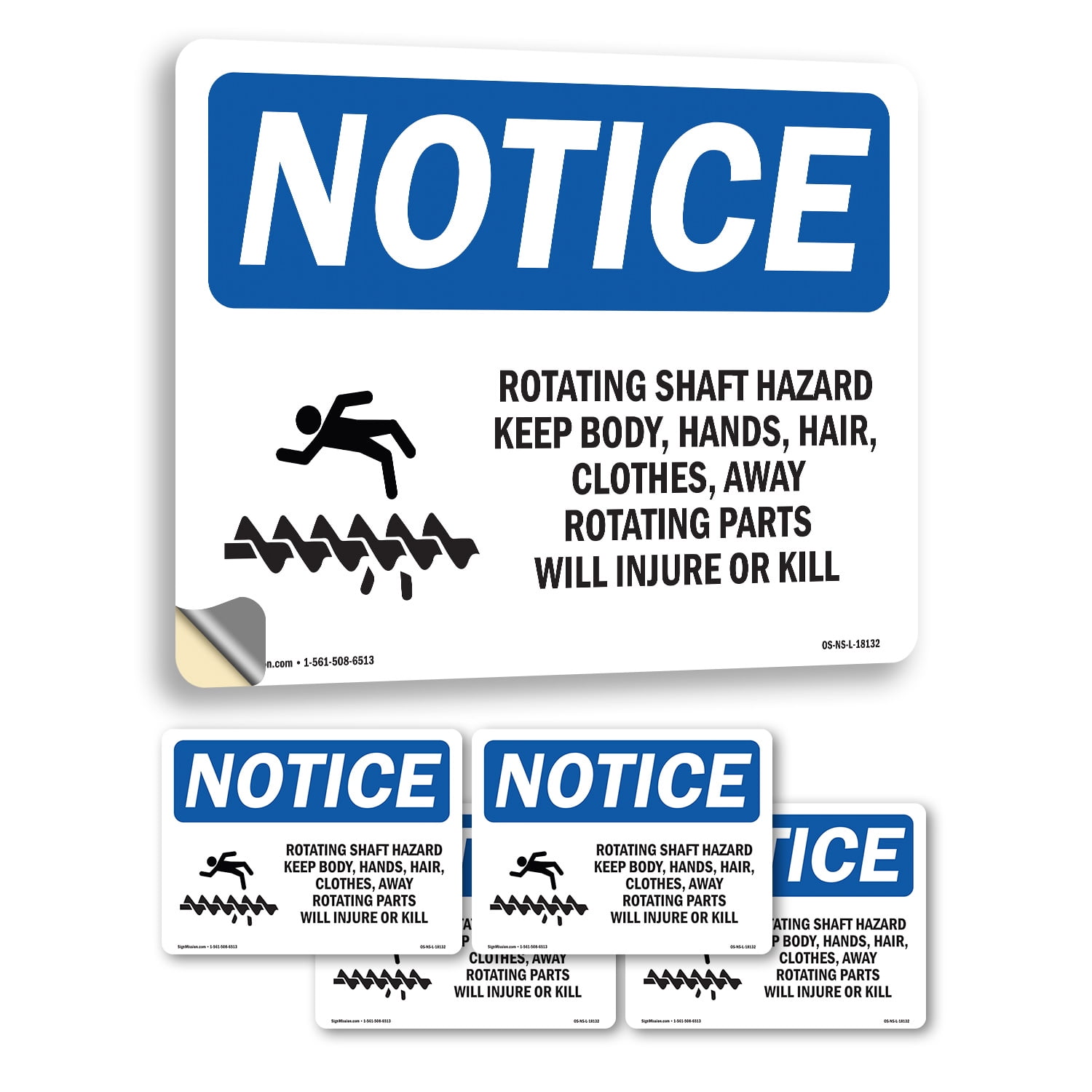 Rotating Shaft Hazard Keep Body With Symbol OSHA Notice Vinyl Decal ...