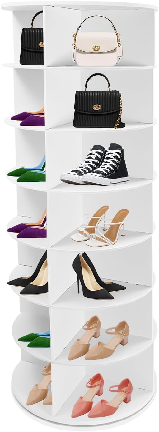 Rotating Shoe Rack, 360° Revolving Shoe Organizer Spinning Tower Round ...