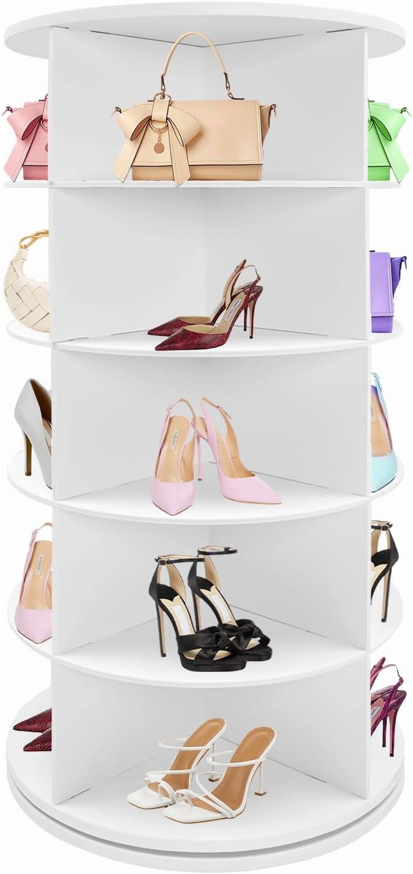 Rotating Shoe Rack, 360° Revolving Shoe Organizer Spinning Tower Round ...