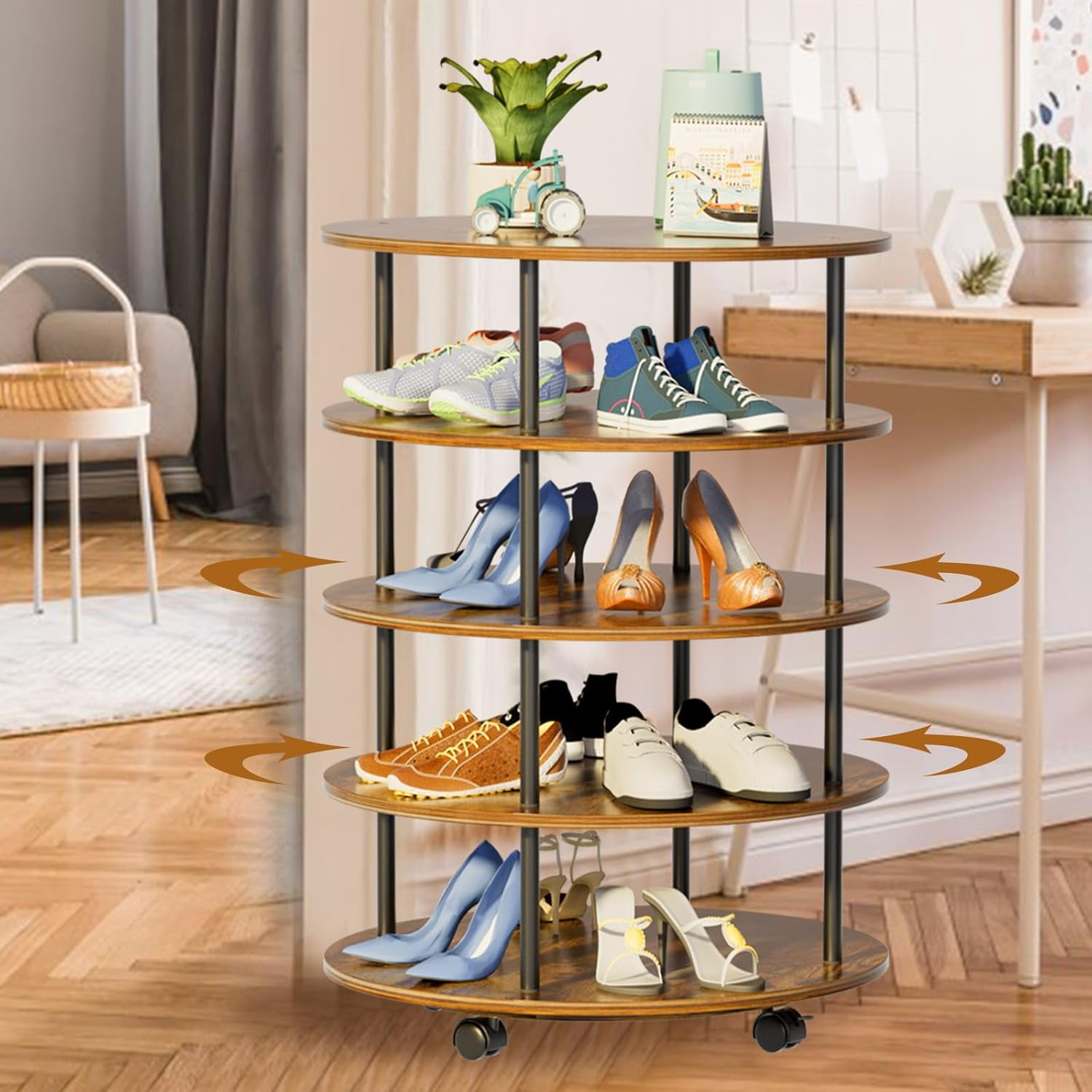 Rotating Shoe Rack 5 Tier Spinning Shoe Display Freestanding Vertical ...