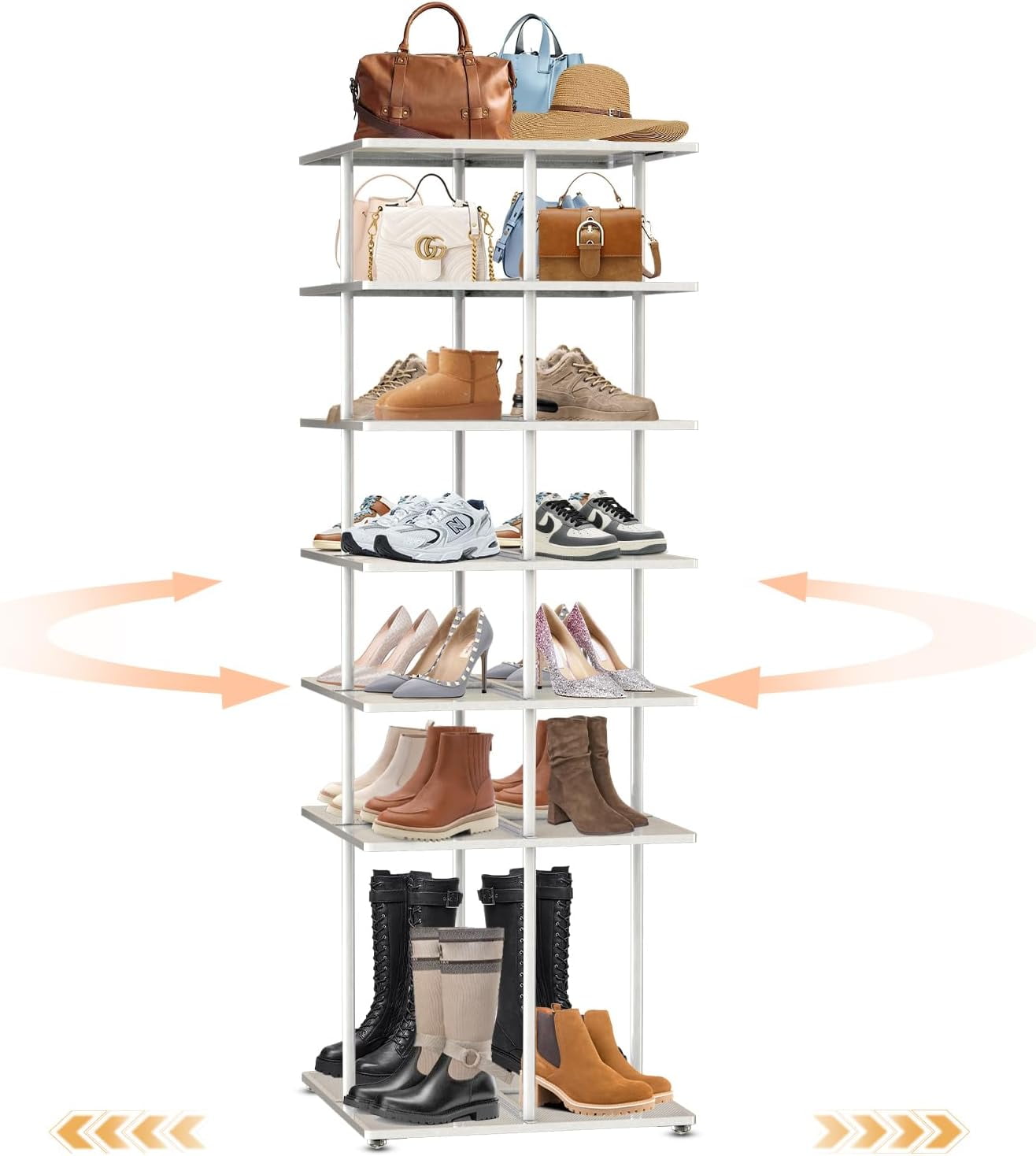 Rotating Shoe Rack: All-Metal 7 Tier 360 Revolving Boot Rack, Vertical ...