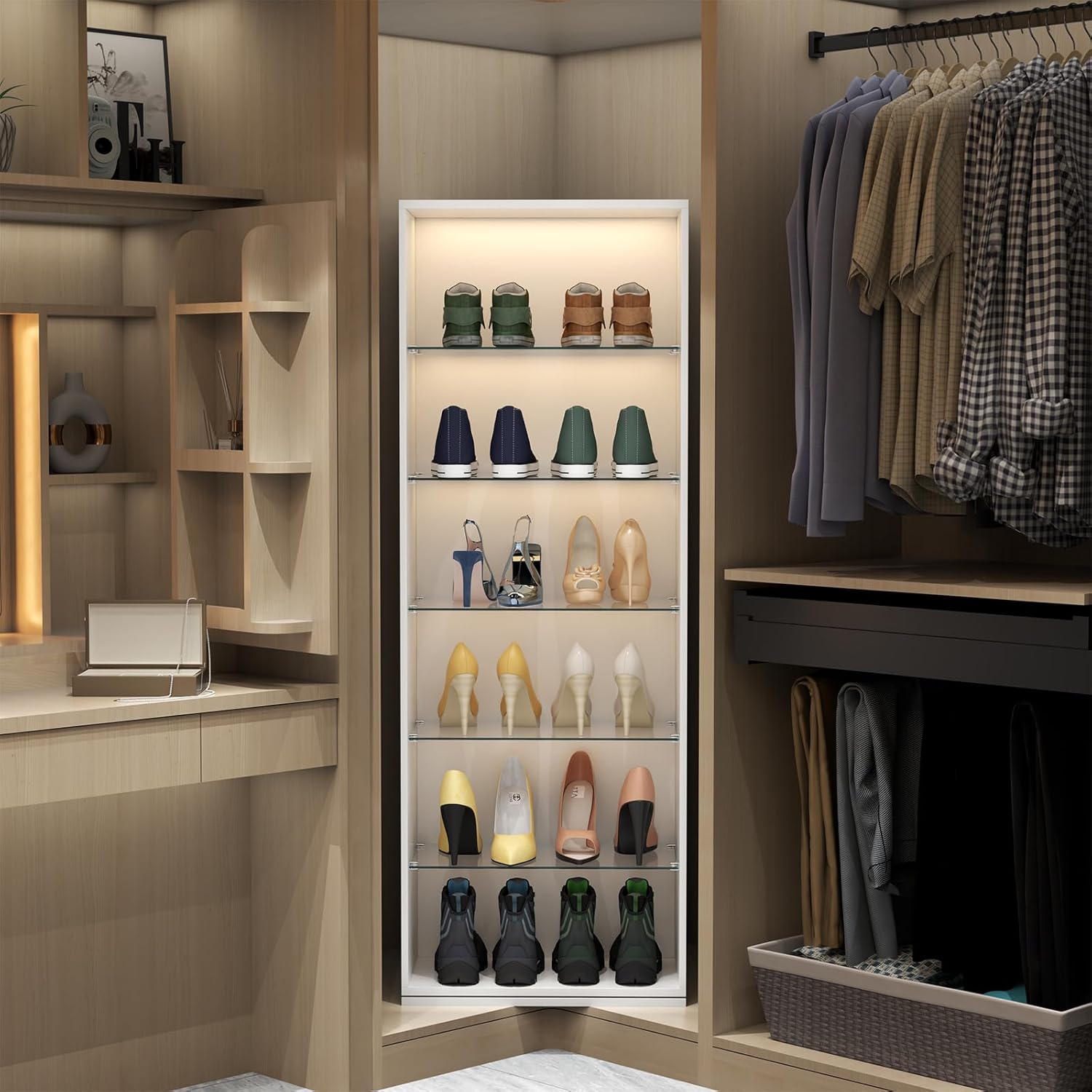 Rotating Shoe Rack with Sensor Light, Spinning Shoe Rack Tower with ...