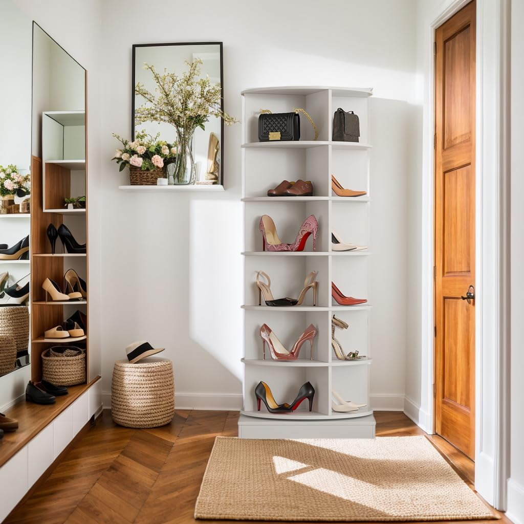 Rotating Shoe Rack Tower, 360-Degree Circular Storage Organizer for ...