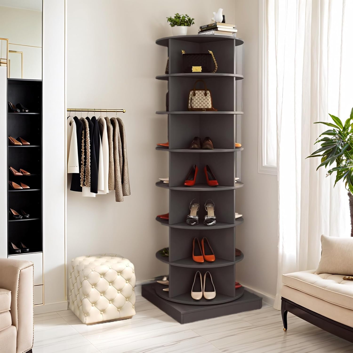 Rotating Shoe Rack Tower, 360-Degree Circular Storage Organizer for ...