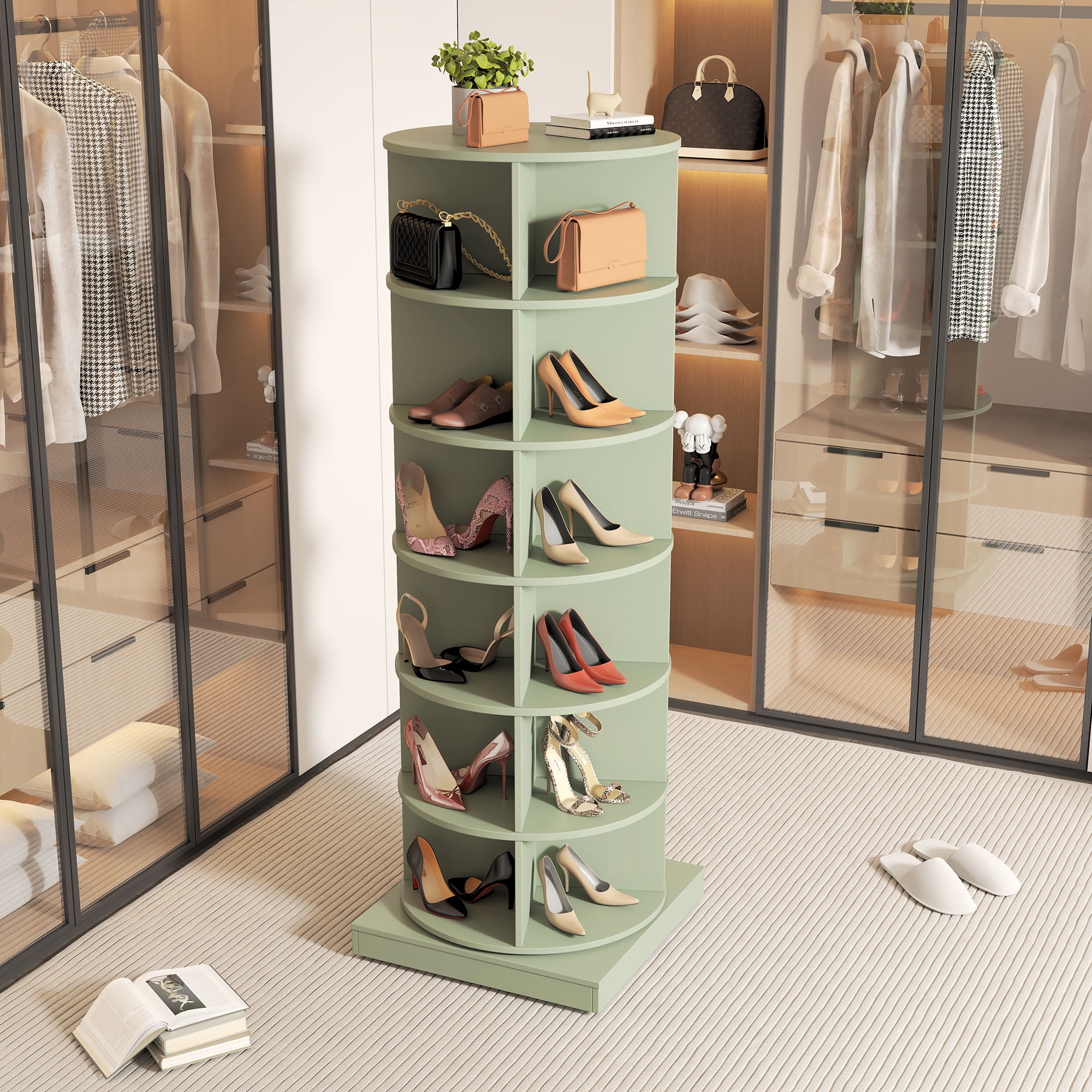 Rotating Shoe Rack Tower, 6-Tier Spinning Shoe Rack, Free Standing 360 ...