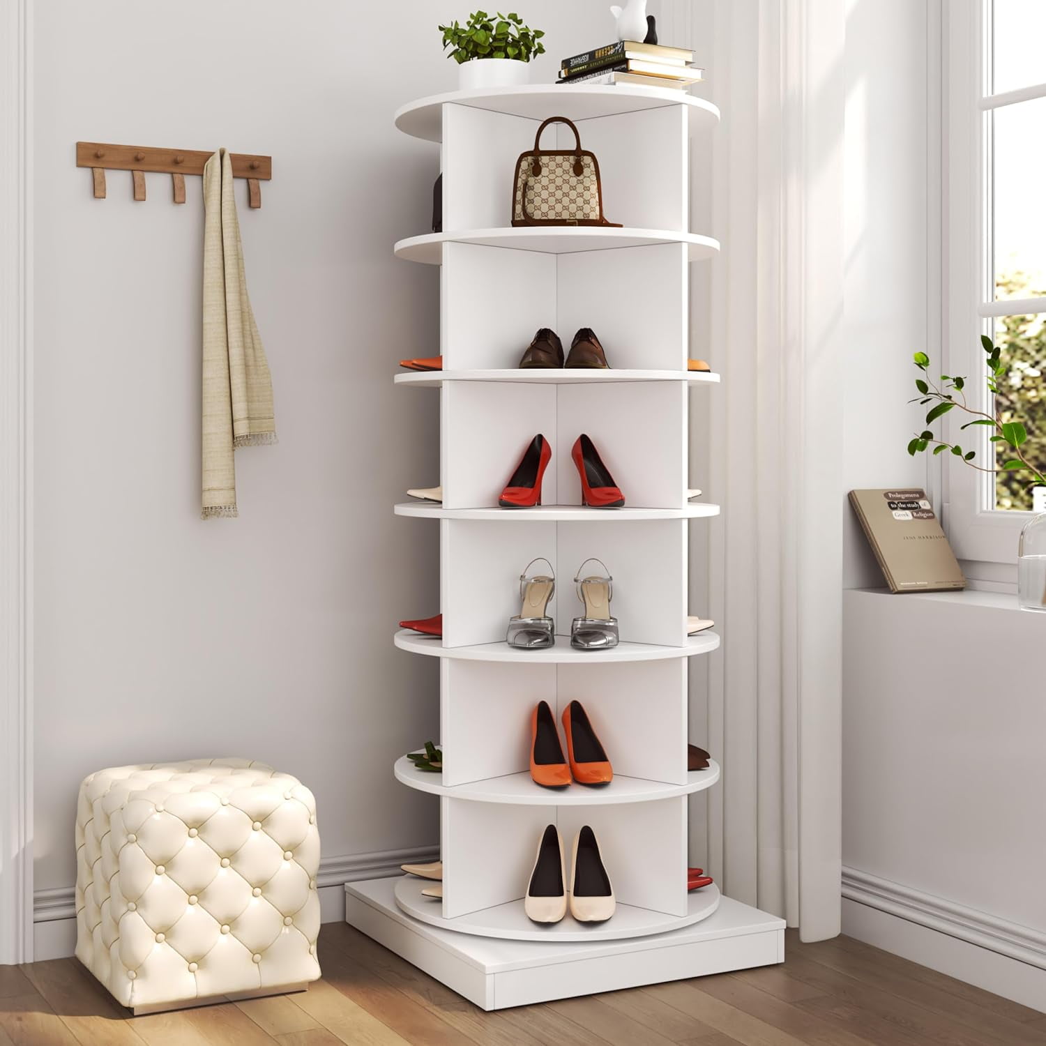 Rotating Shoe Rack Tower, 6-Tier Spinning Shoe Rack, Free Standing 360 ...