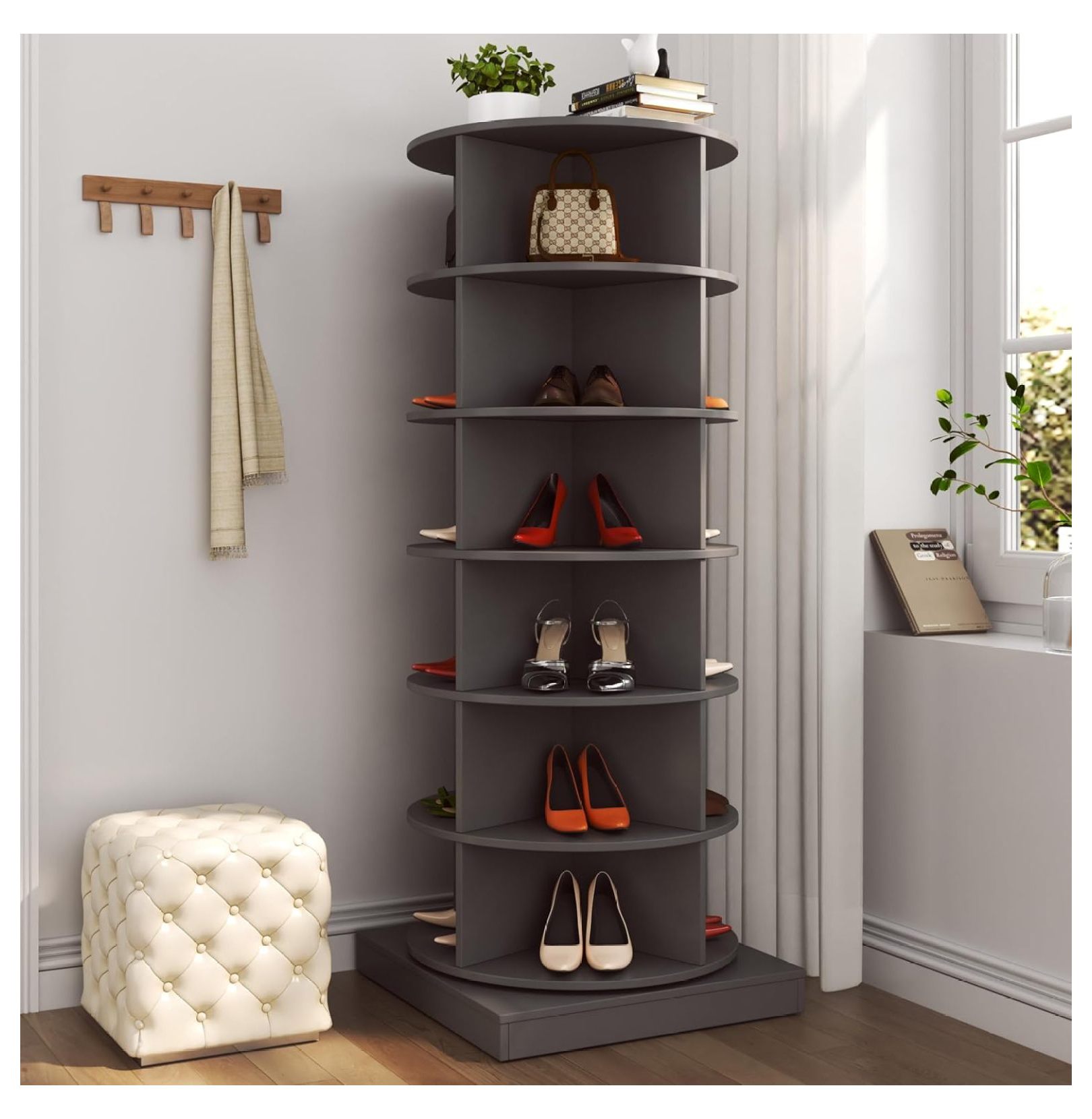 Rotating Shoe Rack Tower, 6-Tier Spinning Shoe Rack, Standing 360 ...