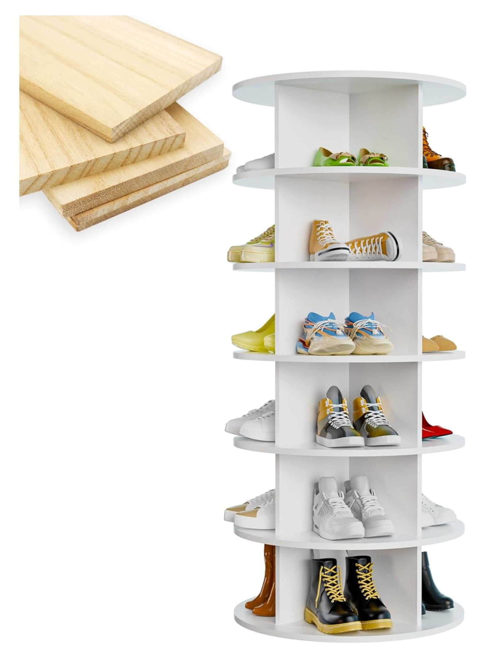 Rotating Shoe Rack Tower, 6-Tier Spinning Shoe Rack, Standing 360 ...