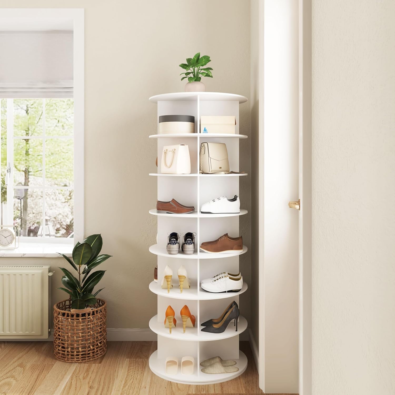Rotating Shoe Rack Tower, 7 Tier Handbag and Shoe Organizer Display ...
