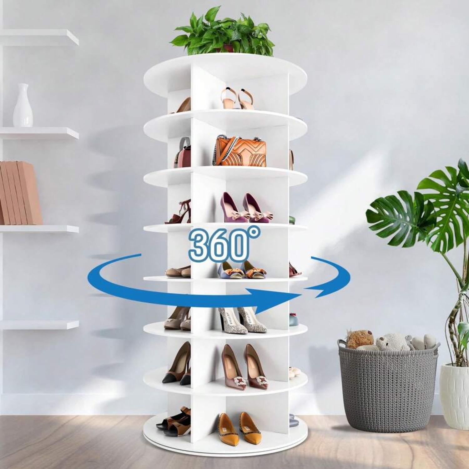Rotating Shoe Rack Tower 7 Tier Organizer, Vertical Spinning Shoe ...