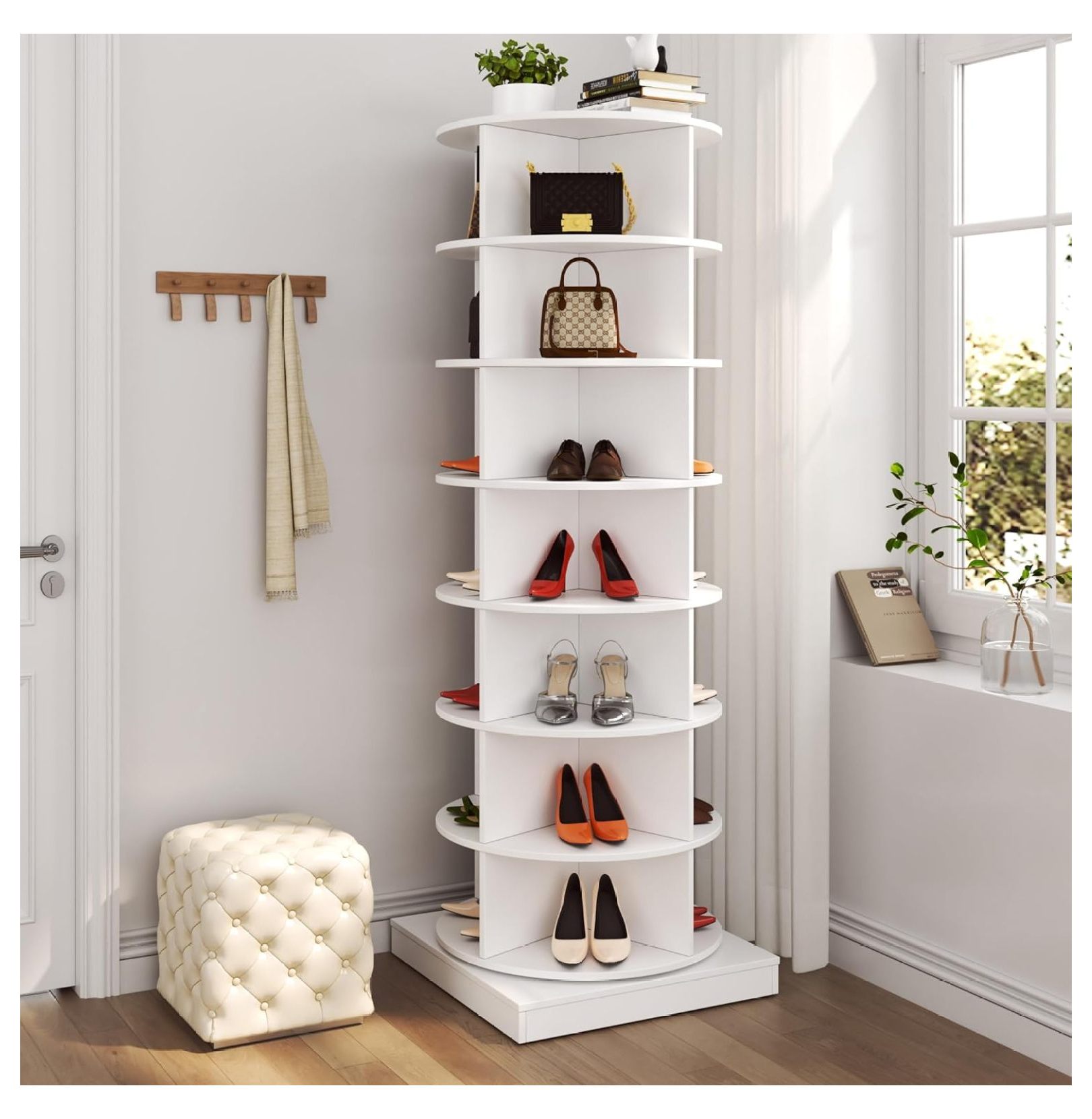 Rotating Shoe Rack Tower, 7-Tier Spinning Shoe Rack, Standing 360 ...