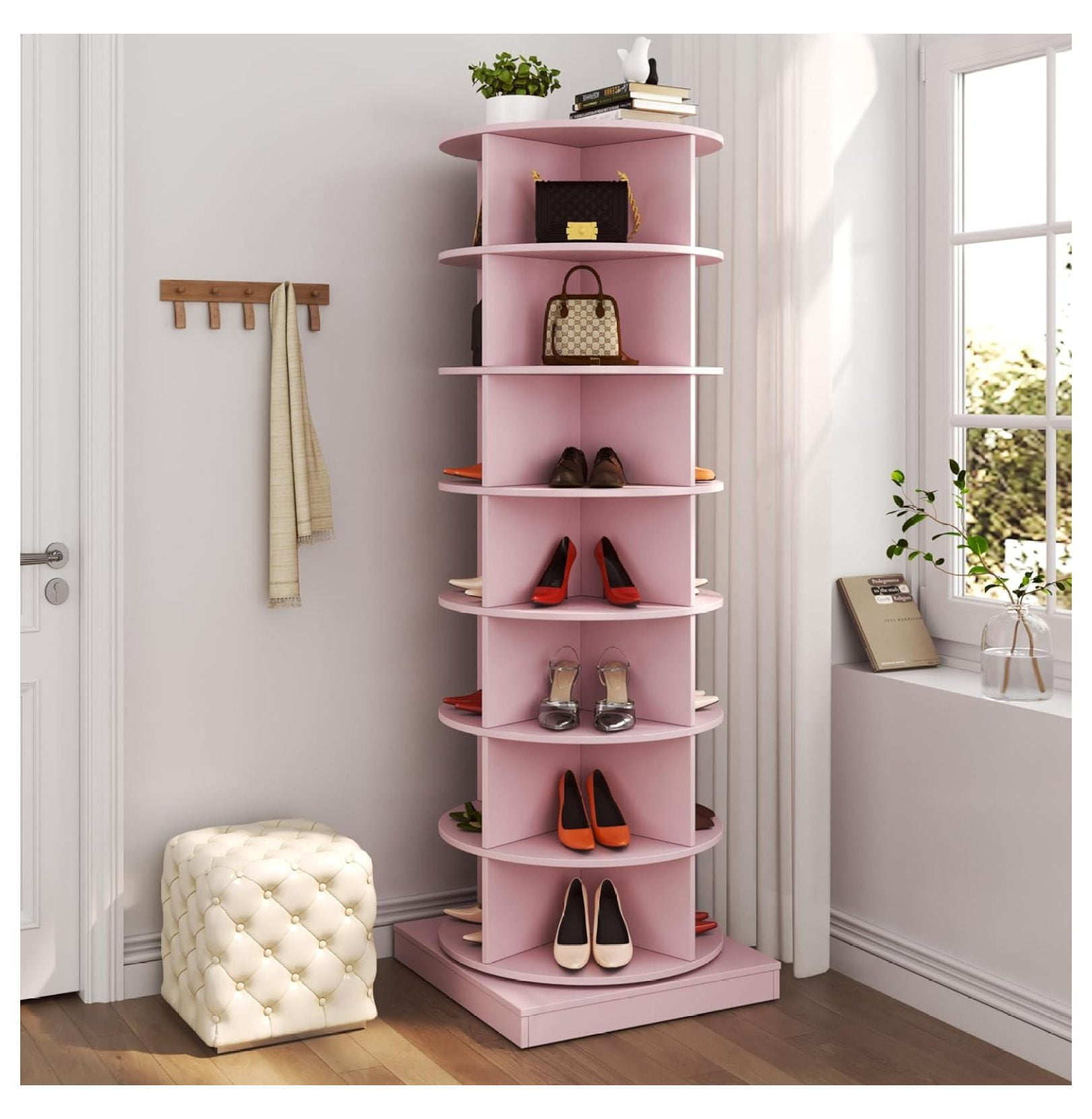 Rotating Shoe Rack Tower, 7-Tier Spinning Shoe Rack, Standing 360 ...