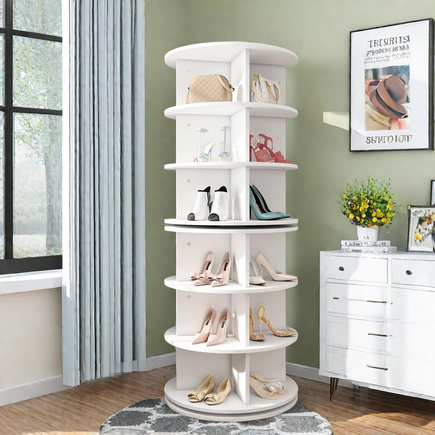 Rotating Shoe Rack Tower, Free Standing Revolving Shoe Organizer, Round ...